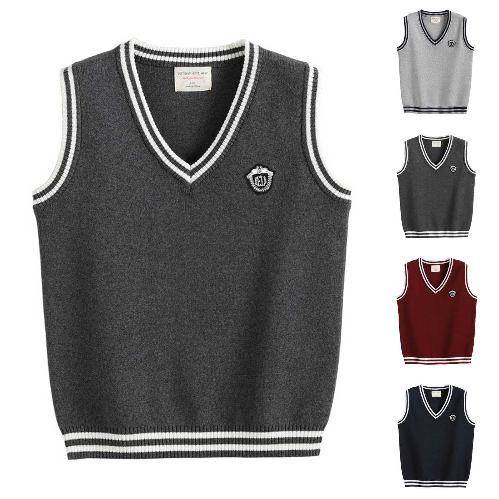 AHTJRT Kids Sweater Vest V Neck Fashion Color Block Formal College ...