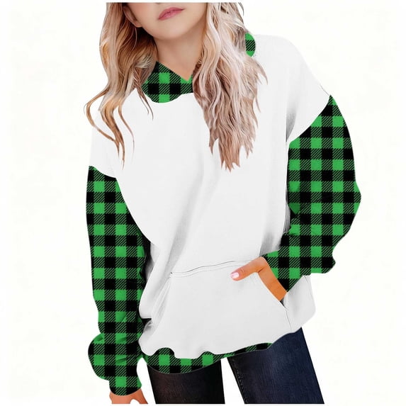 AHTJRT Kids Sweatshirt Palid Long Sleeve Pullover Tops with Kangaroo ...
