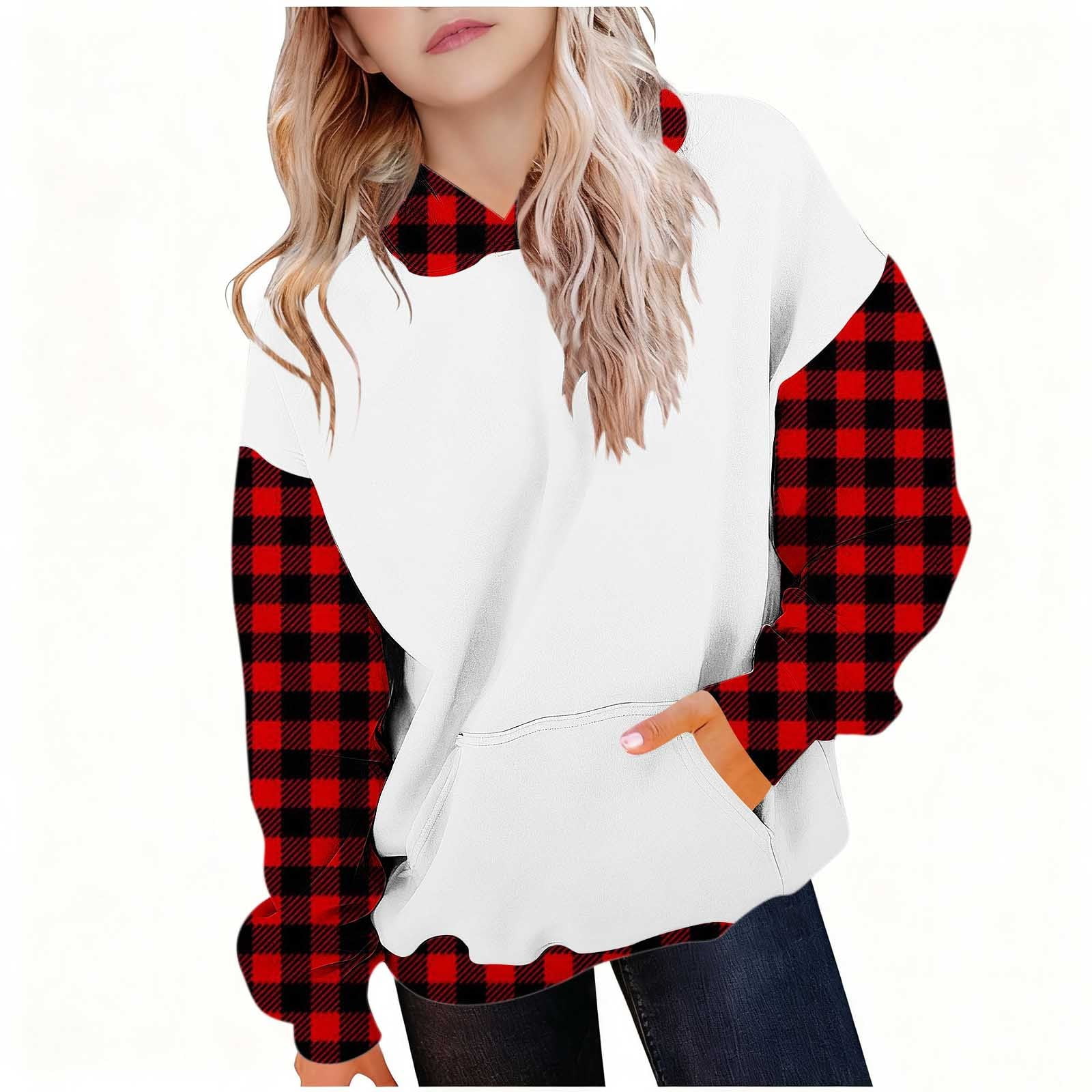 AHTJRT Kids Sweatshirt Palid Long Sleeve Pullover Tops with Kangaroo ...