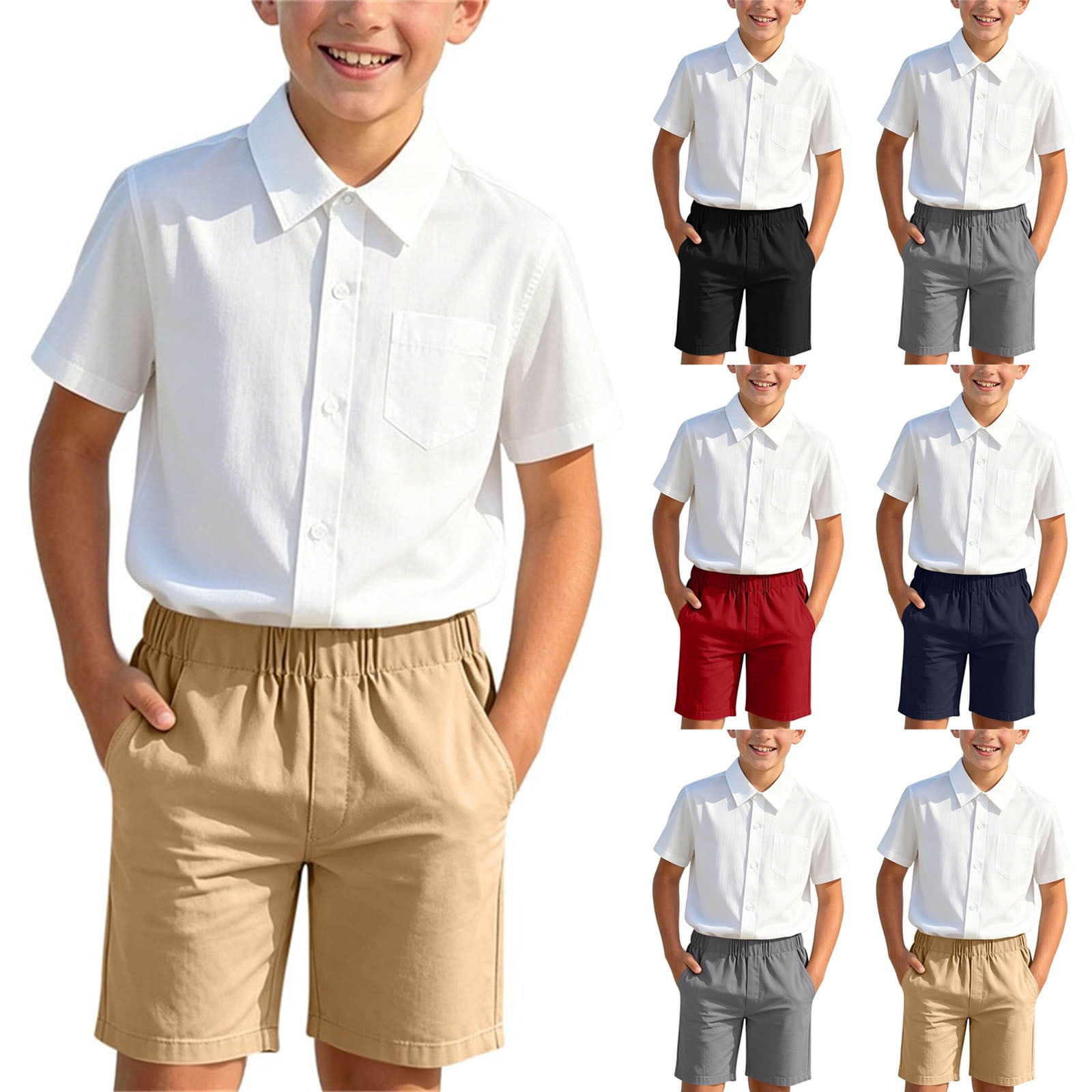 AHTJRT Kids Uniform Sets Summer School Outfits Short Sleeve Formal ...