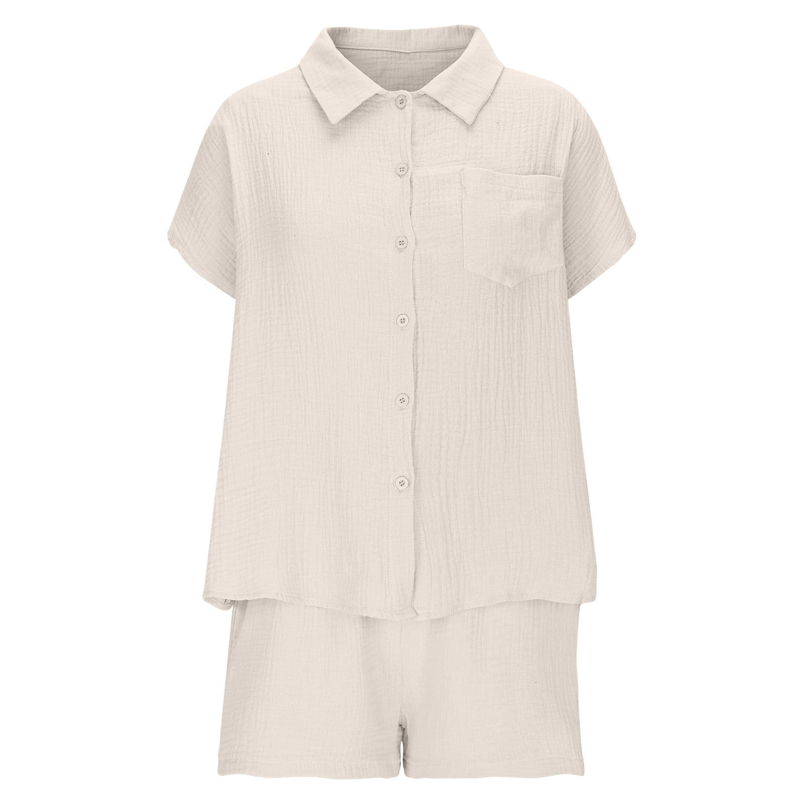AHTJRT Linen Shorts Sets for Women Lapel Button Down Shirt and ...