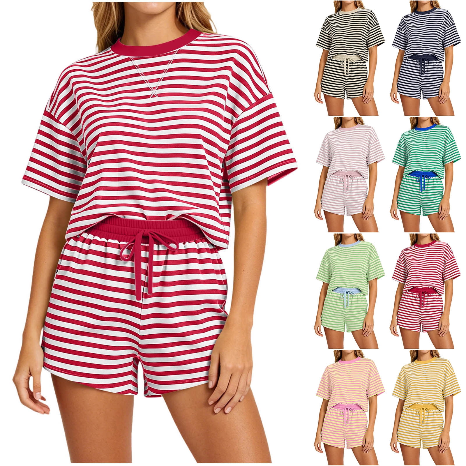 AHTJRT Lounge Sets for Women 2 Piece Striped Colorblock Summer ...
