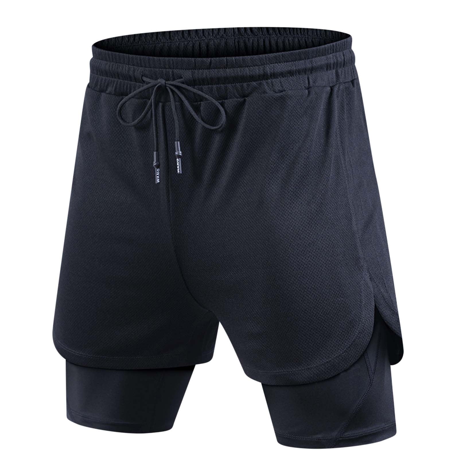 AHTJRT Men's 2-in-1 Workout Shorts Stretchy 5 Gym Shorts with ...