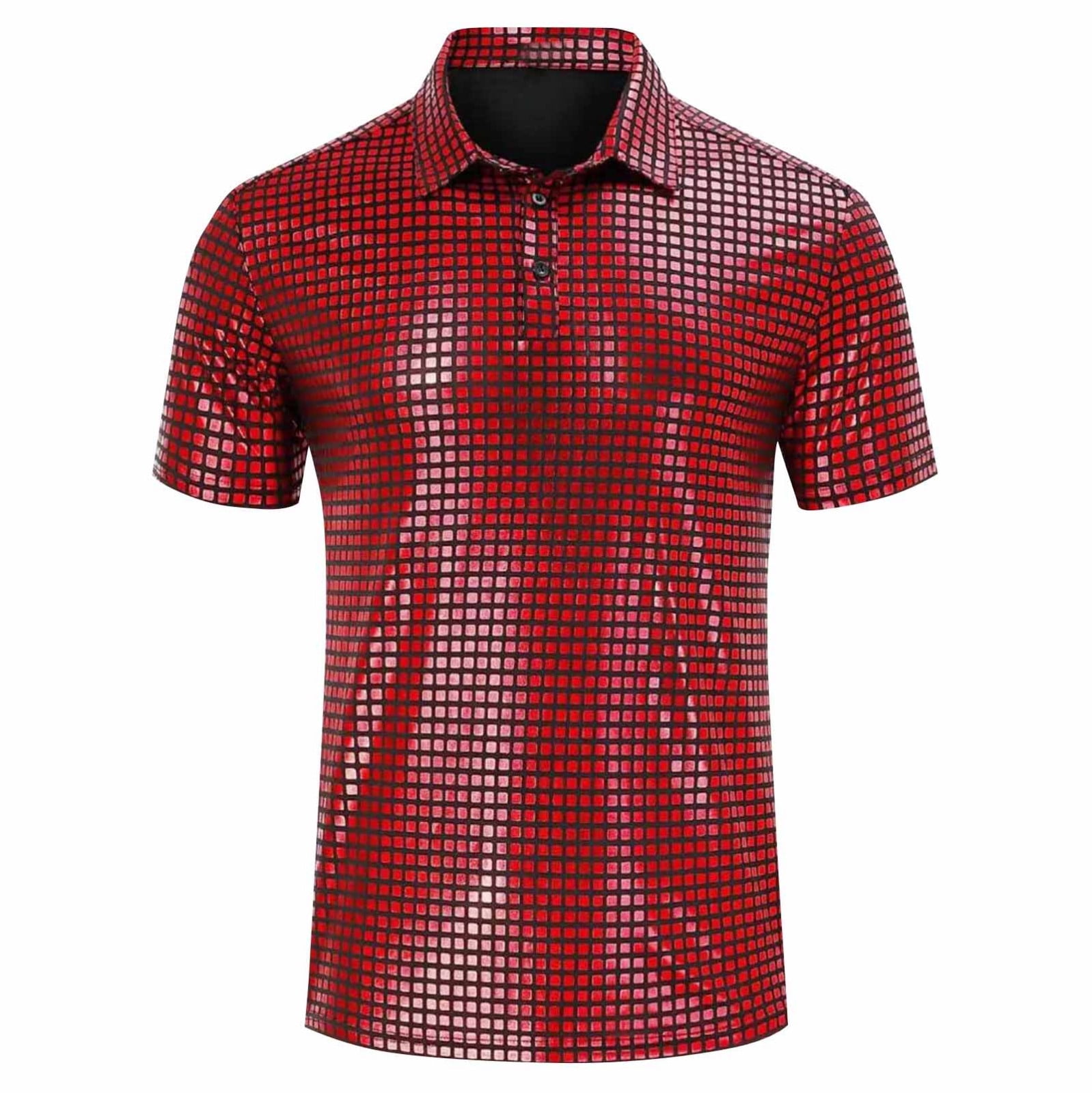 AHTJRT Men's 70s Disco-Inspired Short Sleeve Sequin Party Shirt ...