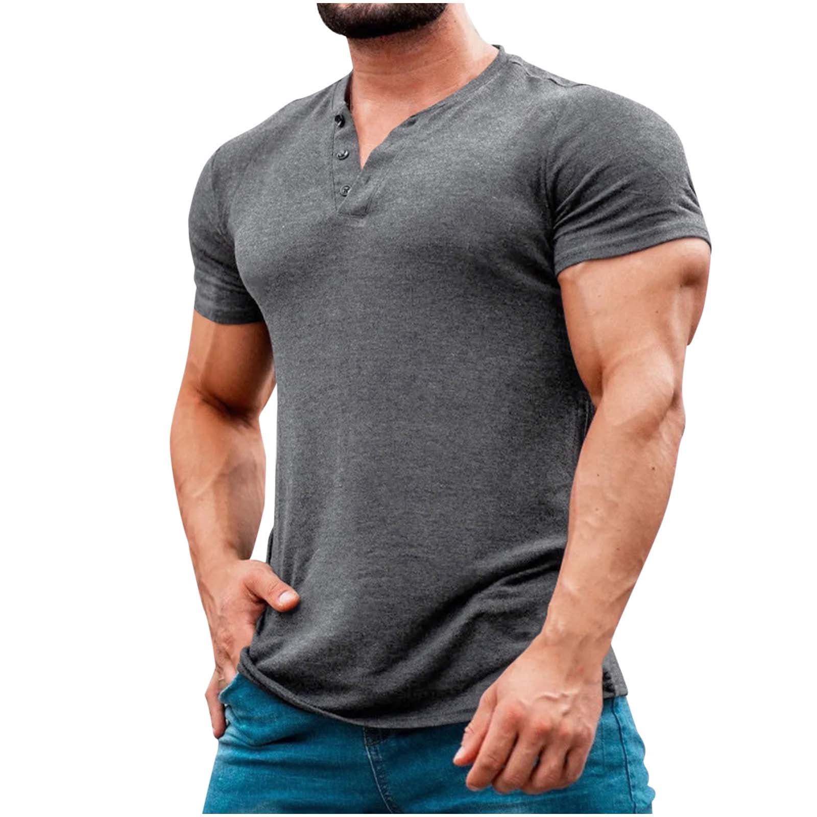 AHTJRT Men's Athletic Muscle Slim Henley Gym Workout Crewneck Longline ...