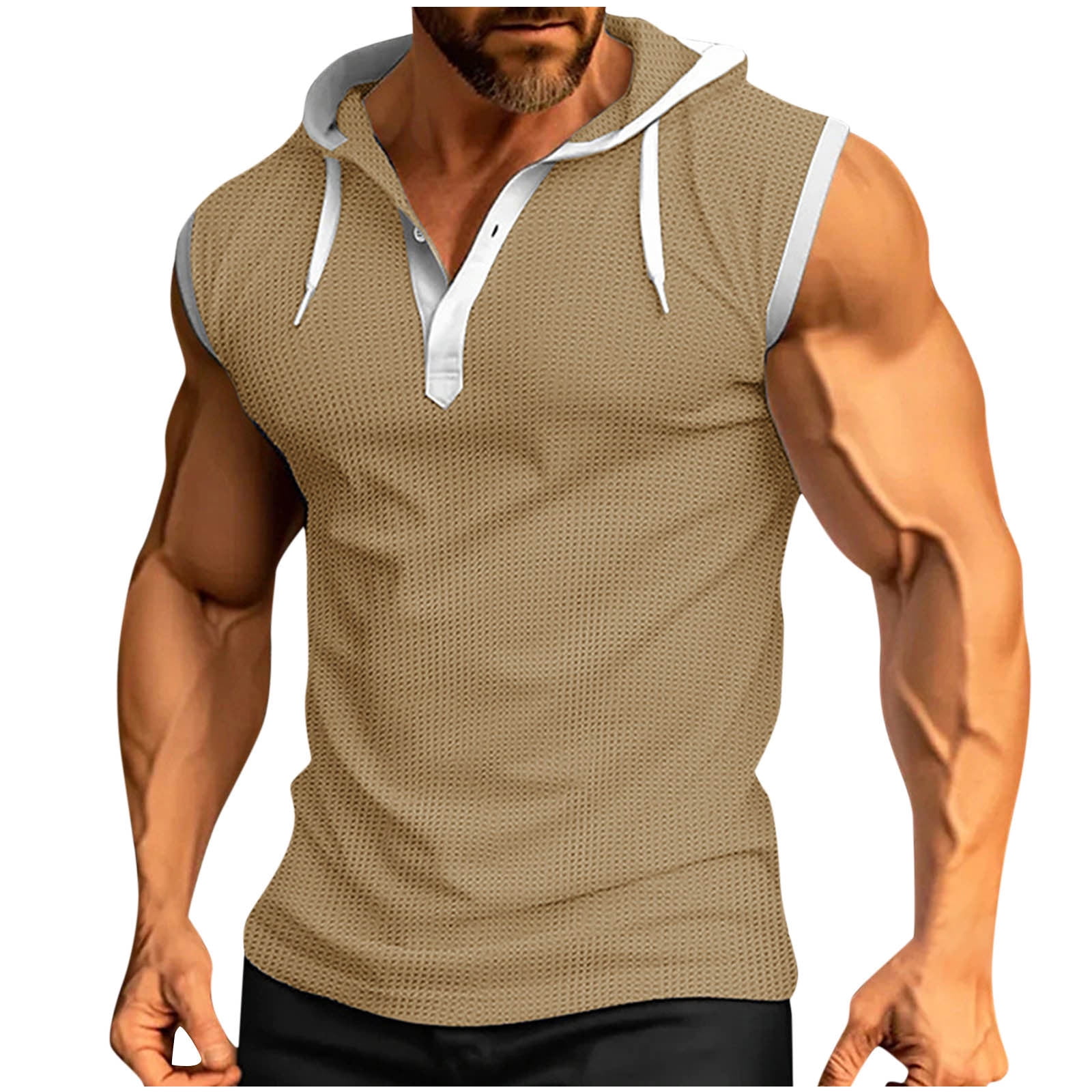 AHTJRT Men's Athletic Sleeveless Hooded Waffle Tank Top Lightweight Tee ...