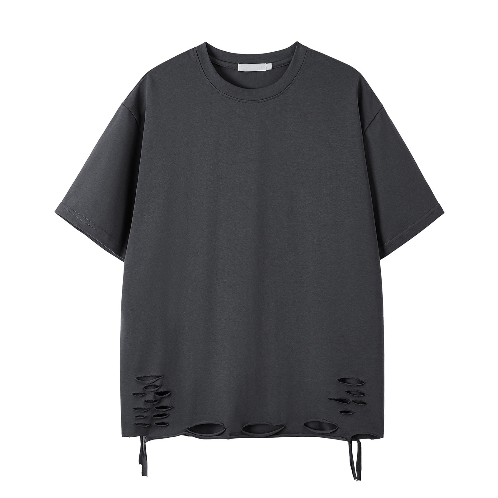 AHTJRT Men's Casual Oversized Distressed T Shirt Unique Side Cutouts ...