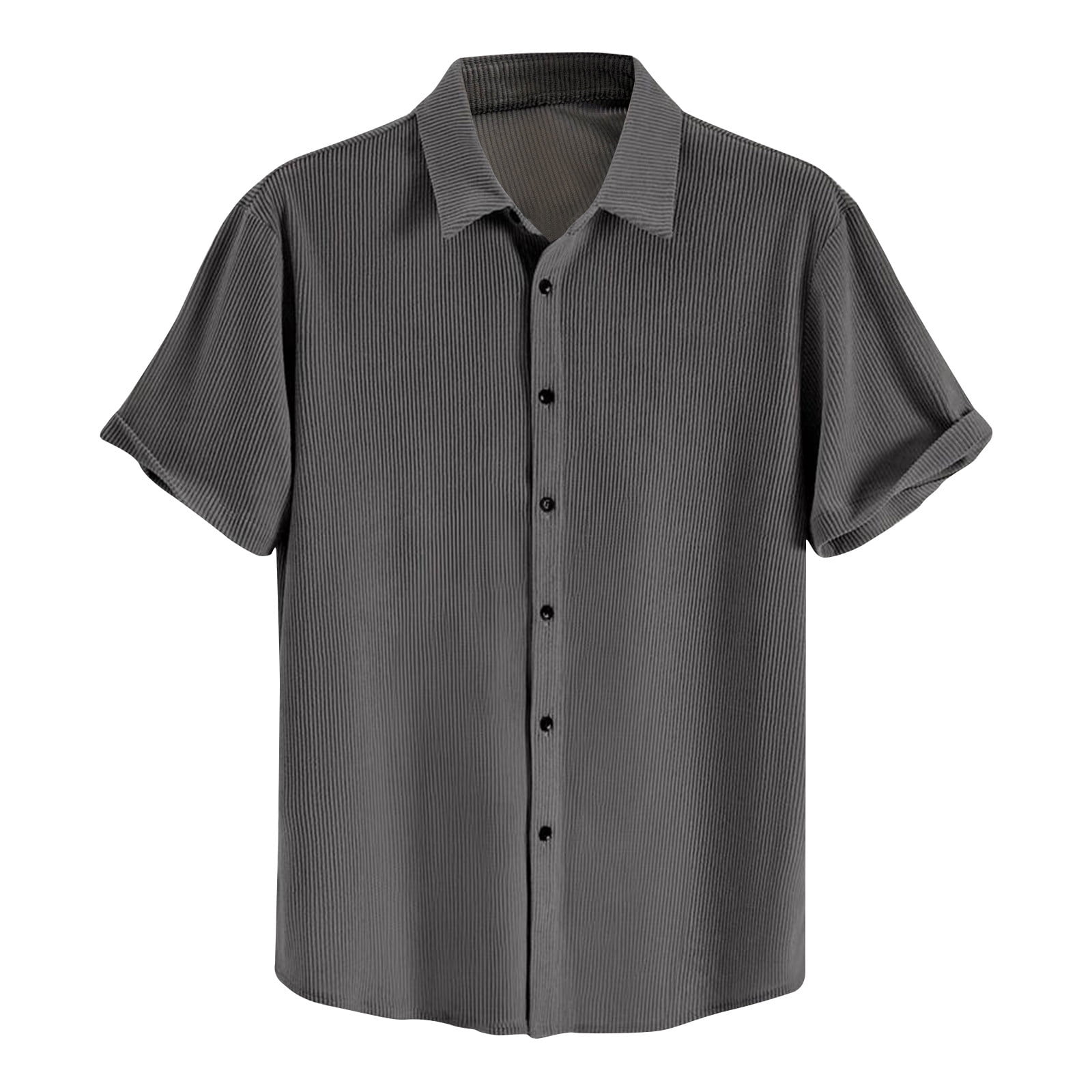 AHTJRT Men's Casual Short Sleeve Button Down Shirt Corduroy Texture ...