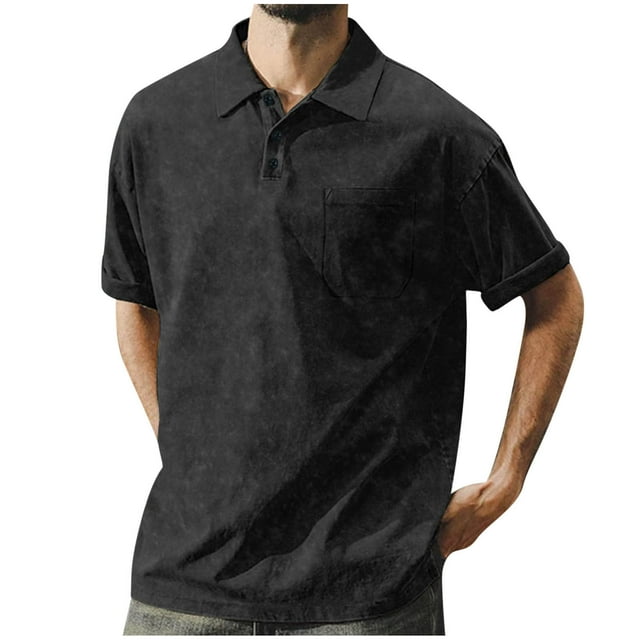 AHTJRT Men's Casual Short Sleeve Button Up Golf Shirt Chest Pocket ...