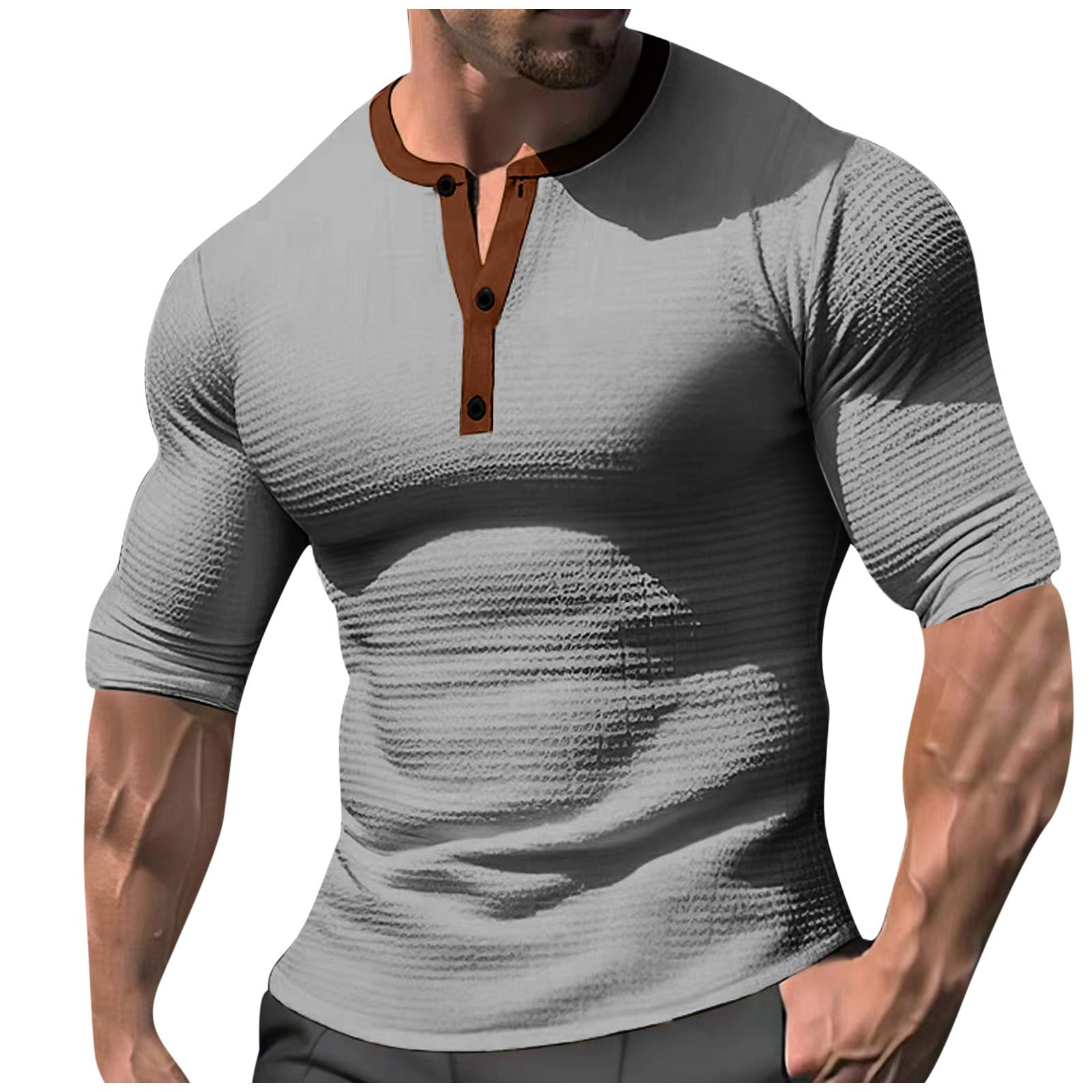 AHTJRT Men's Casual Short Sleeve Cotton Henley T-Shirt V-Neck Button-Up ...