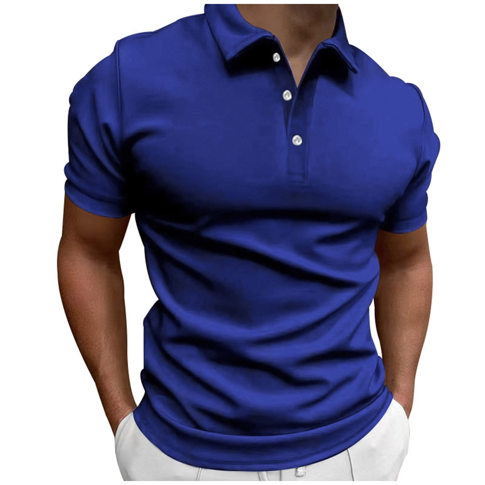 AHTJRT Men's Casual Short Sleeve Cotton Polo Shirt Point Collar Button ...
