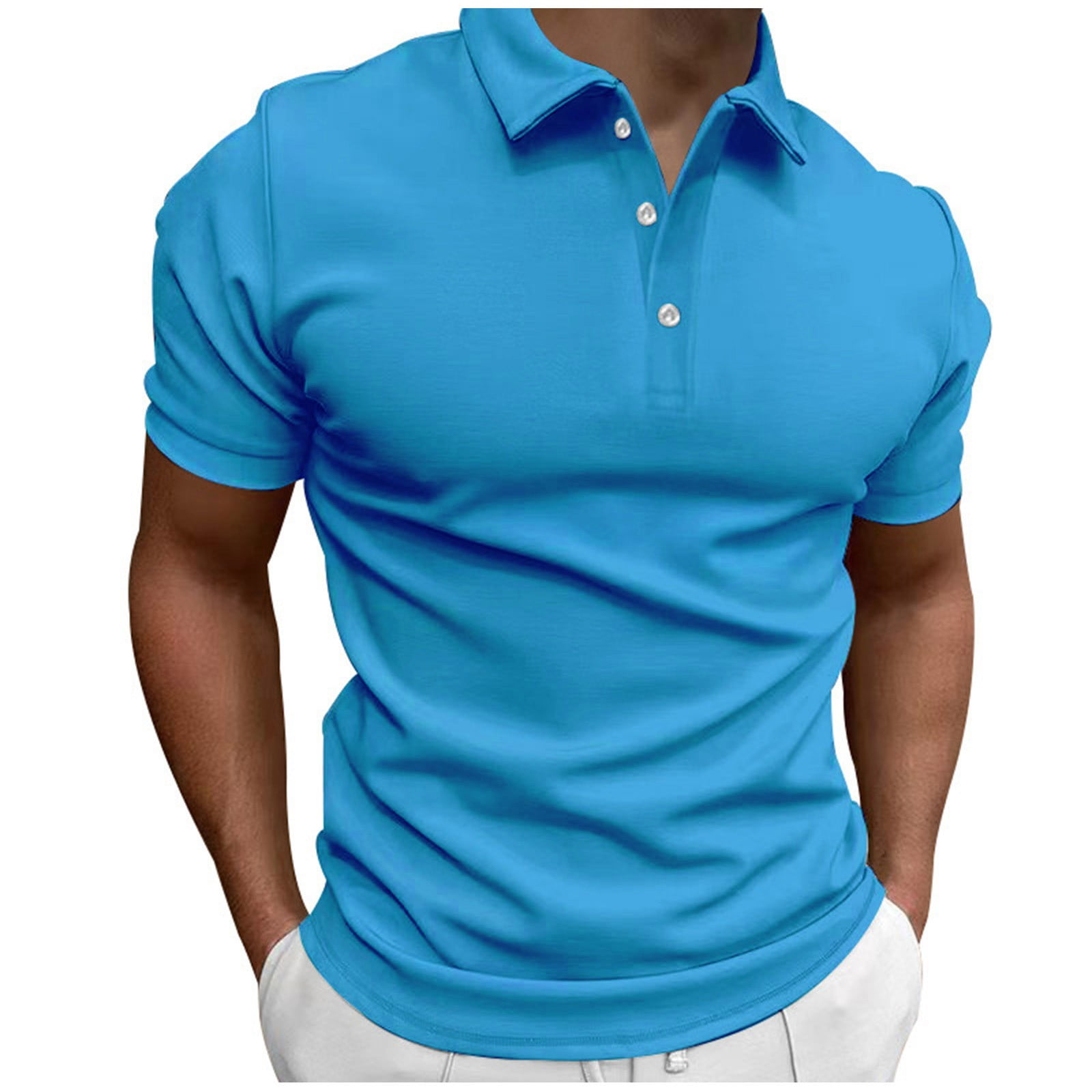 AHTJRT Men's Casual Short Sleeve Cotton Polo Shirt Point Collar Button ...