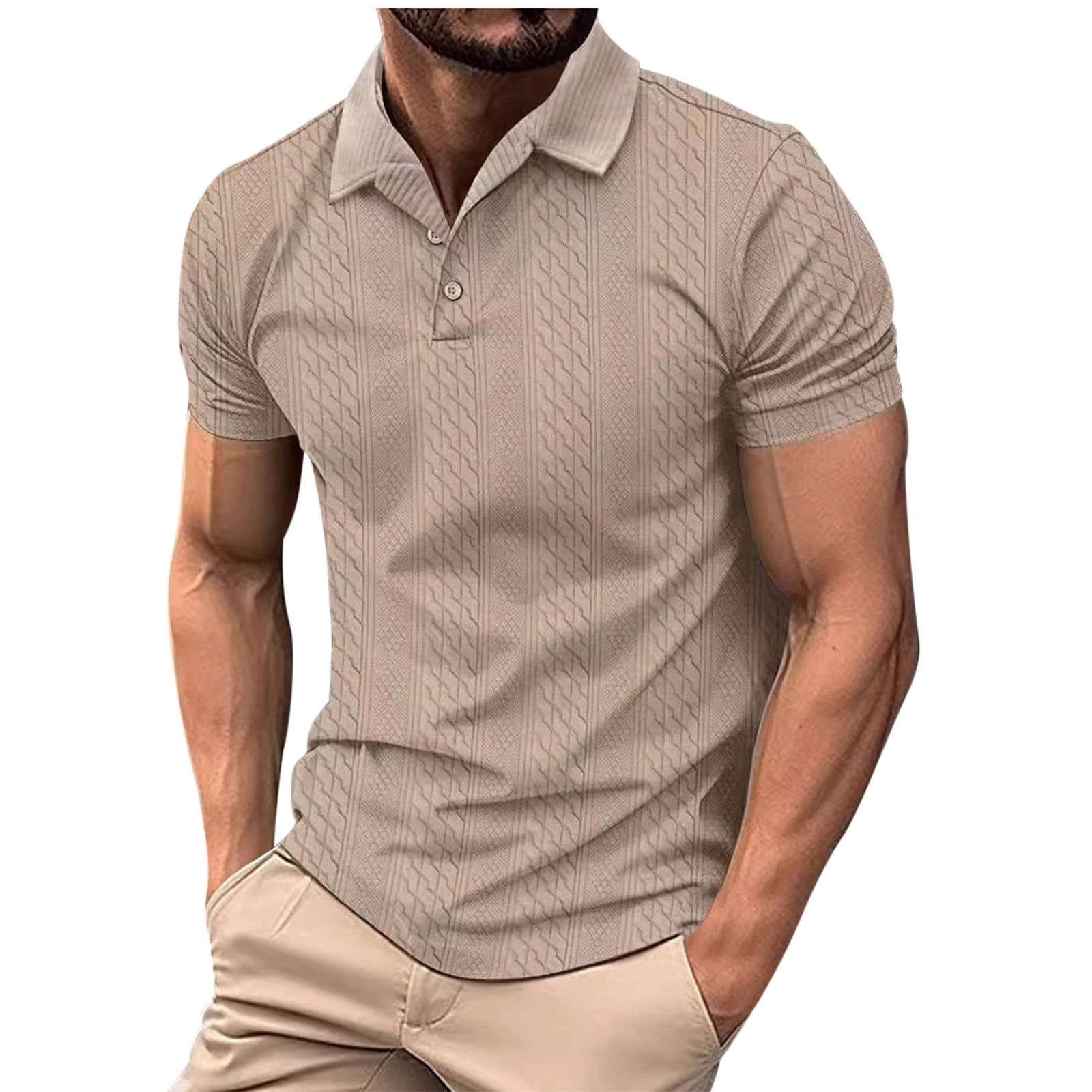 AHTJRT Men's Casual Short Sleeve Cotton Polo Shirt Point Collar ...