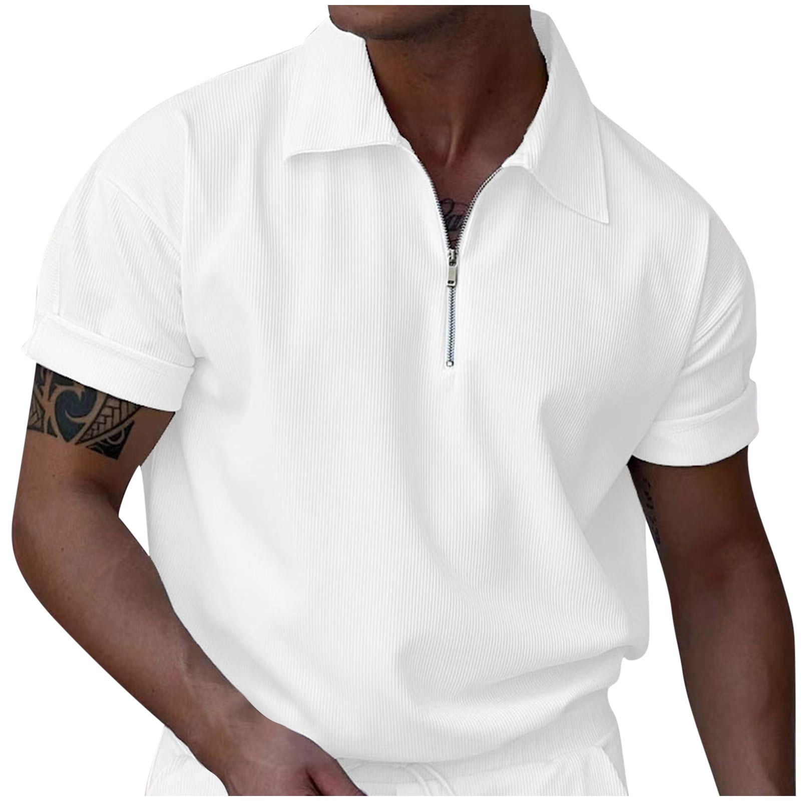 AHTJRT Men's Casual Short Sleeve Cotton Polo Shirt Quarter-Zip Point ...