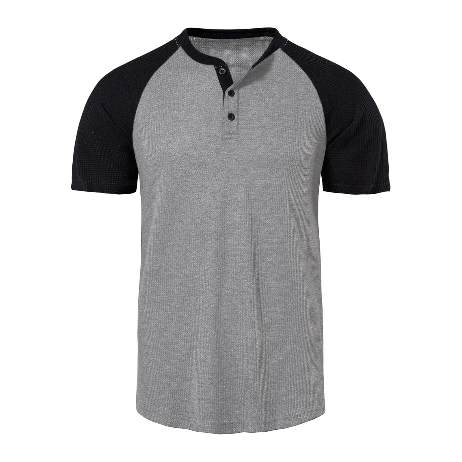 AHTJRT Men's Casual Short Sleeve Henley Shirt Contrast Raglan Sleeves ...