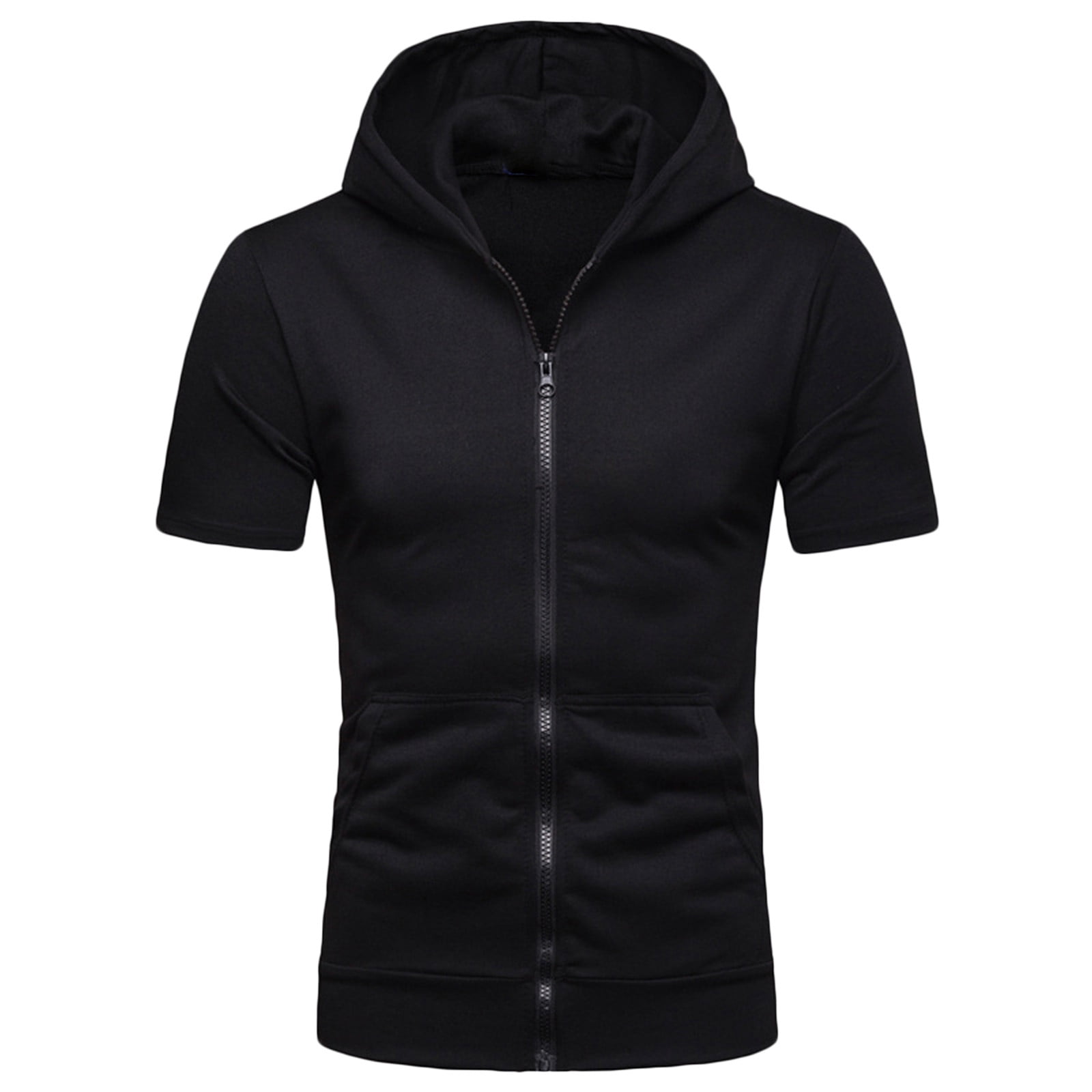 AHTJRT Men's Casual Short Sleeve Zip Up Hoodie Versatile Cozy Hood ...