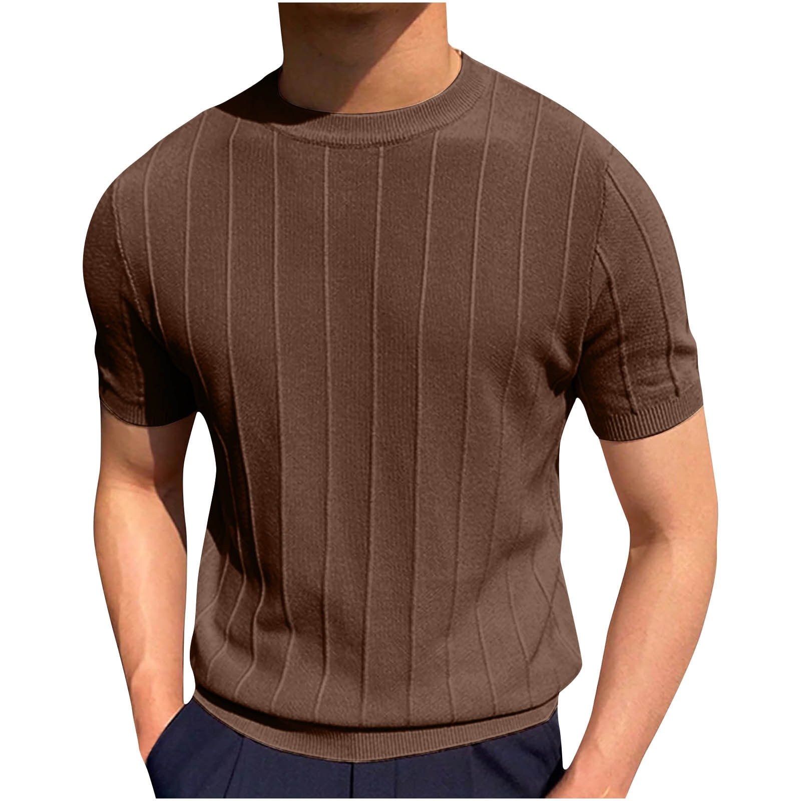 AHTJRT Men's Crew Neck Knit Shirts Short Sleeve Stretch Knitted Mesh ...