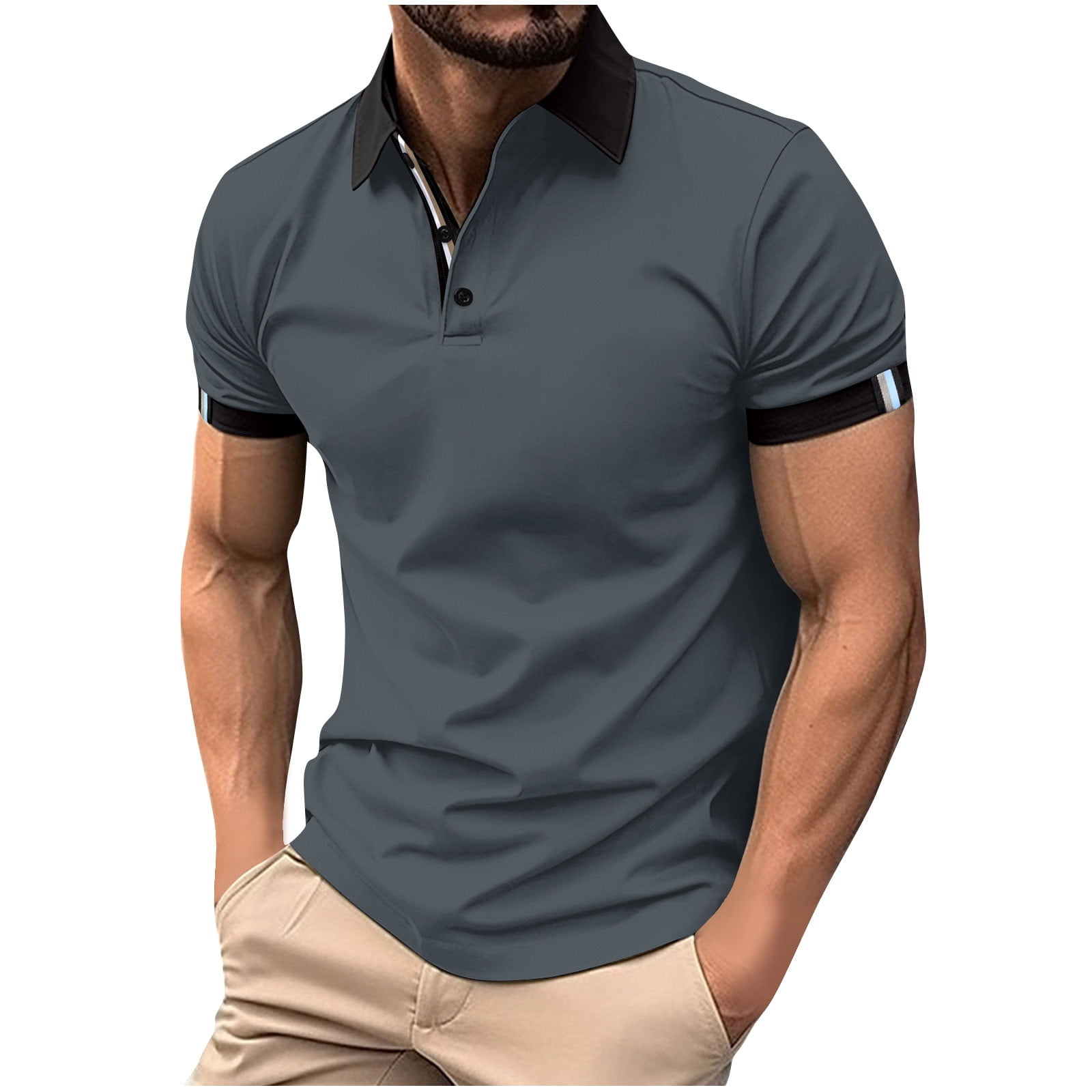 AHTJRT Men's Fashion Henley Neck Shirt Collared Short Sleeve Muscle Fit ...
