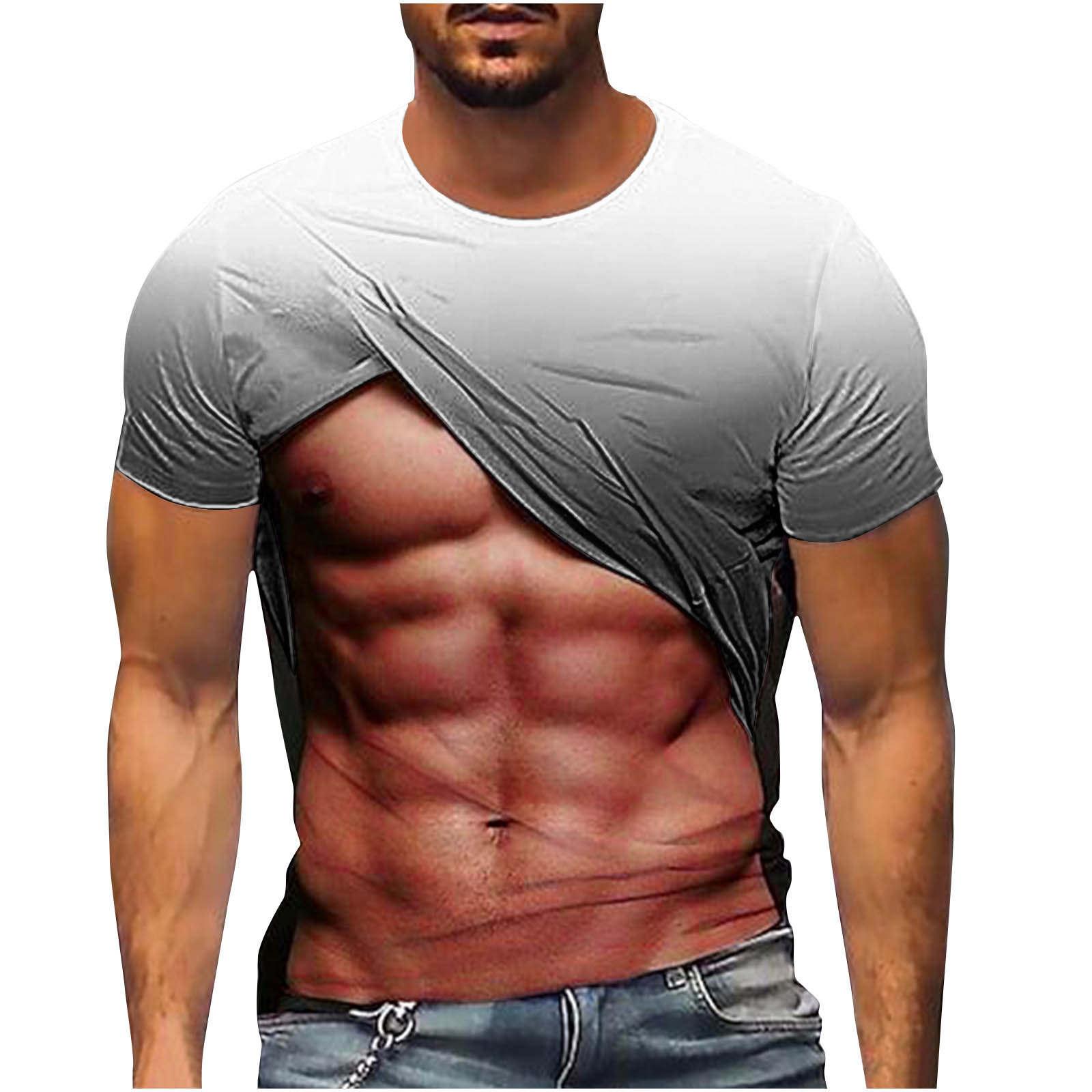 AHTJRT Men's Funny 3D Graphic Muscle T-Shirt Short Sleeve Novelty ...