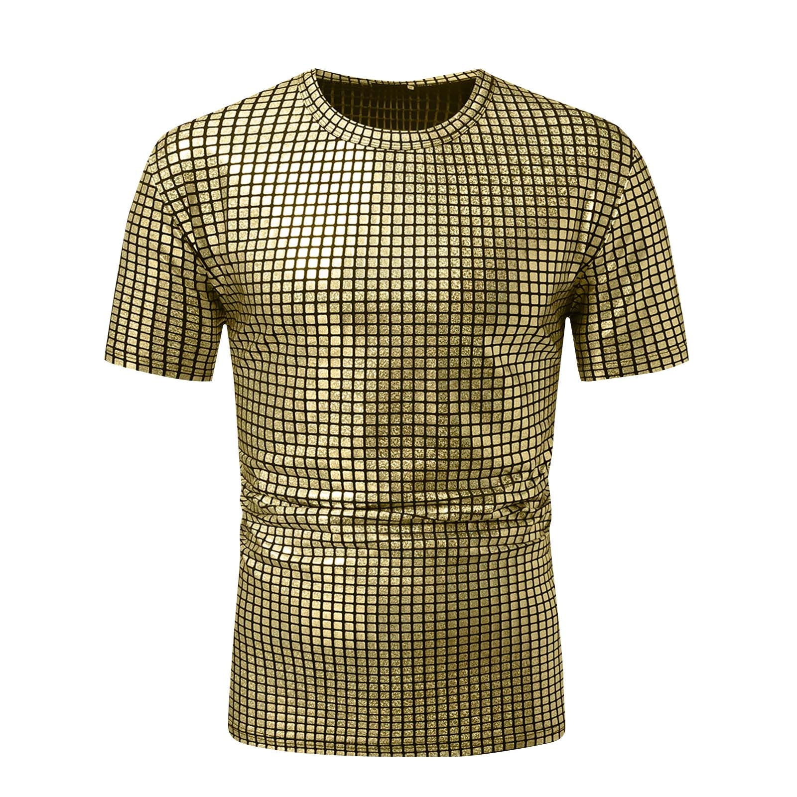 AHTJRT Men's Modern Grid Pattern Short Sleeve T Shirt Stylish Casual ...