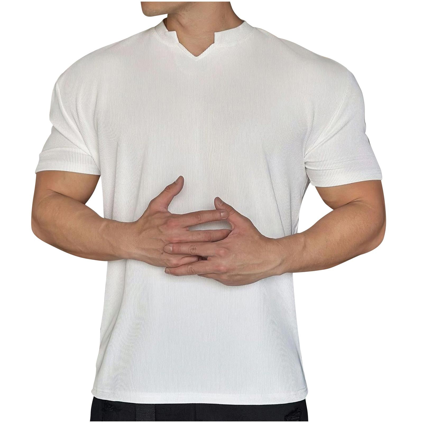 AHTJRT Men's Muscle V-Neck Tees Athletic Workout Basic T-Shirts Solid ...