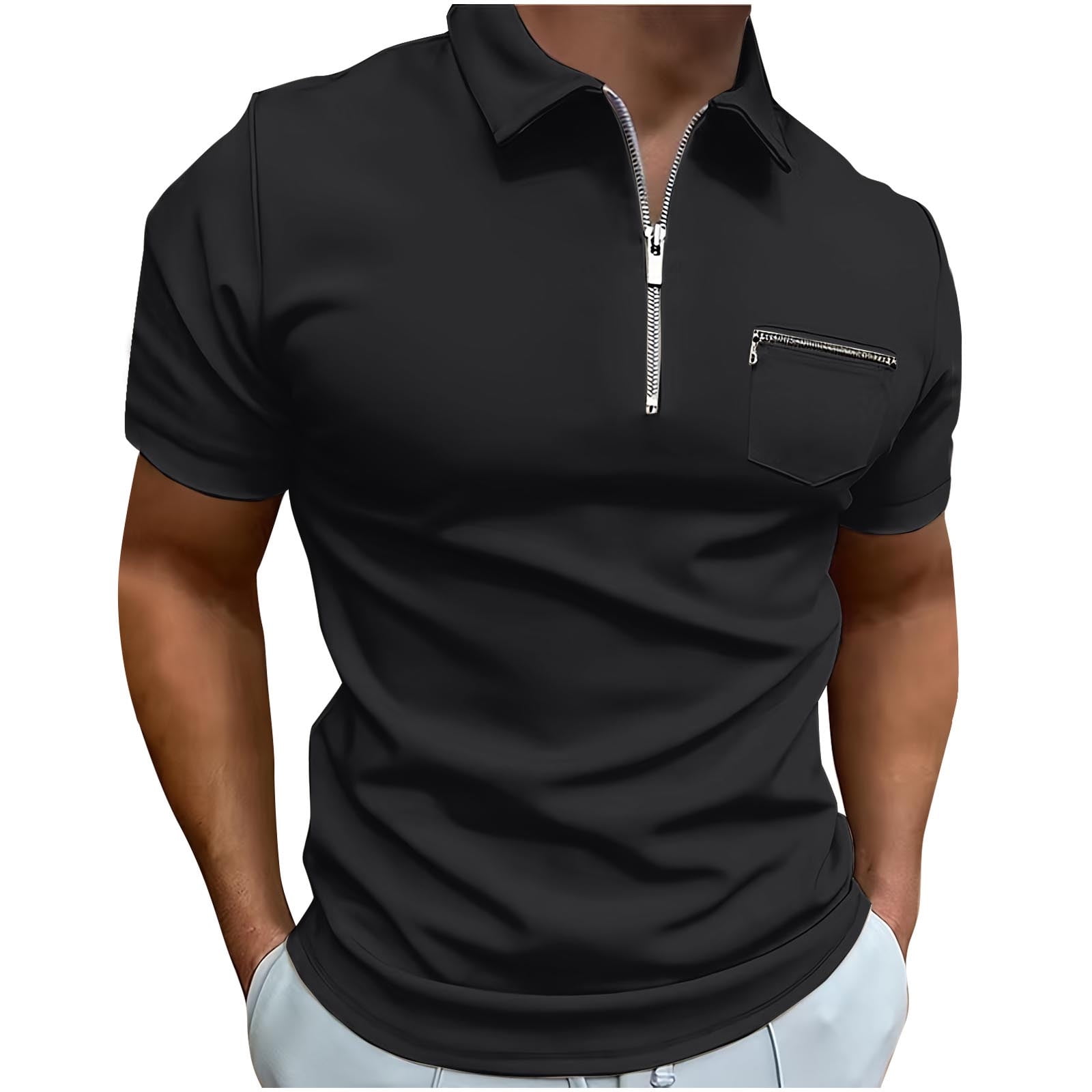 AHTJRT Men's Quarter Zip Up Muscle Shirt Basic Athletic Fitted Top ...