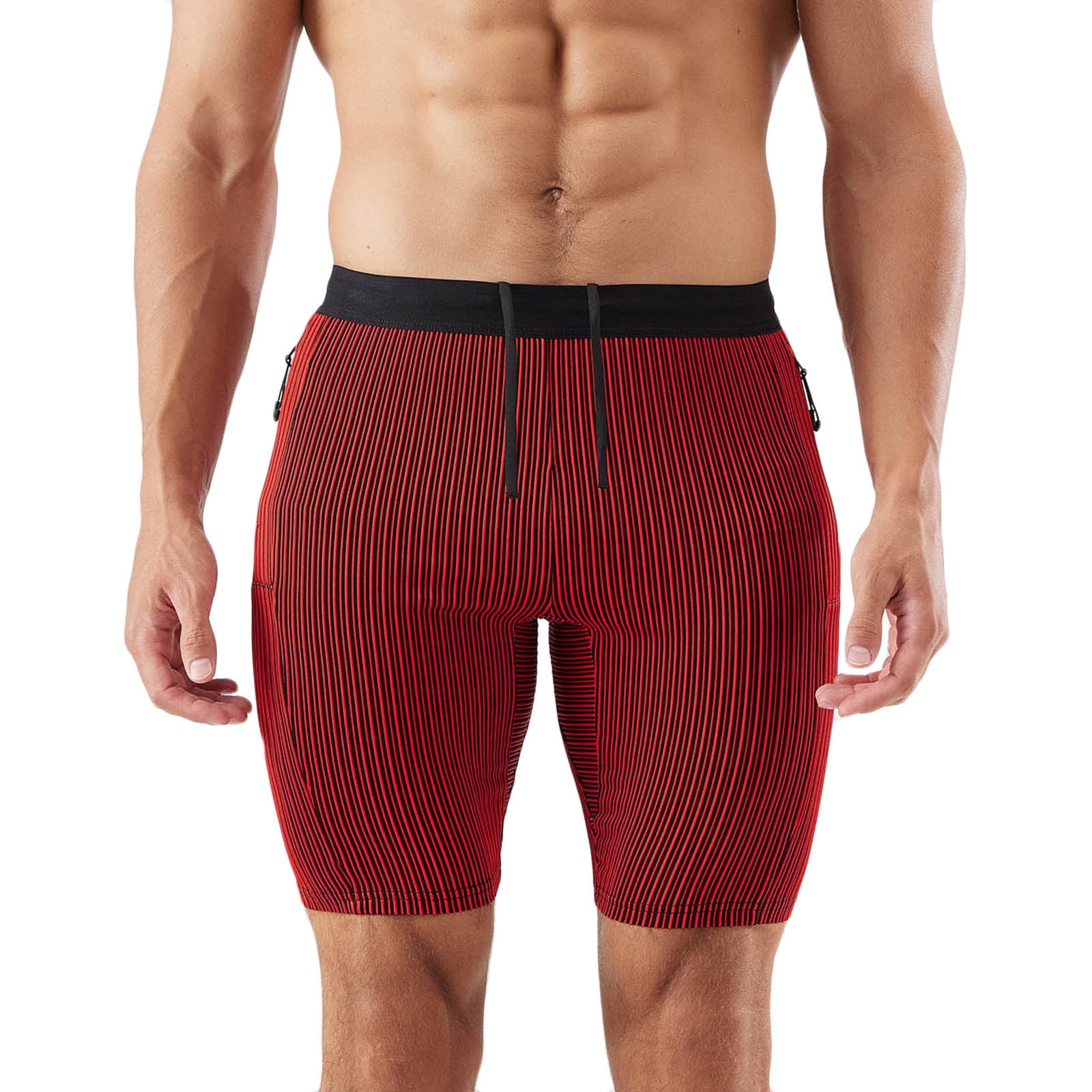 AHTJRT Men's Quick Dry Stripe Performance Compression Shorts with Zip ...