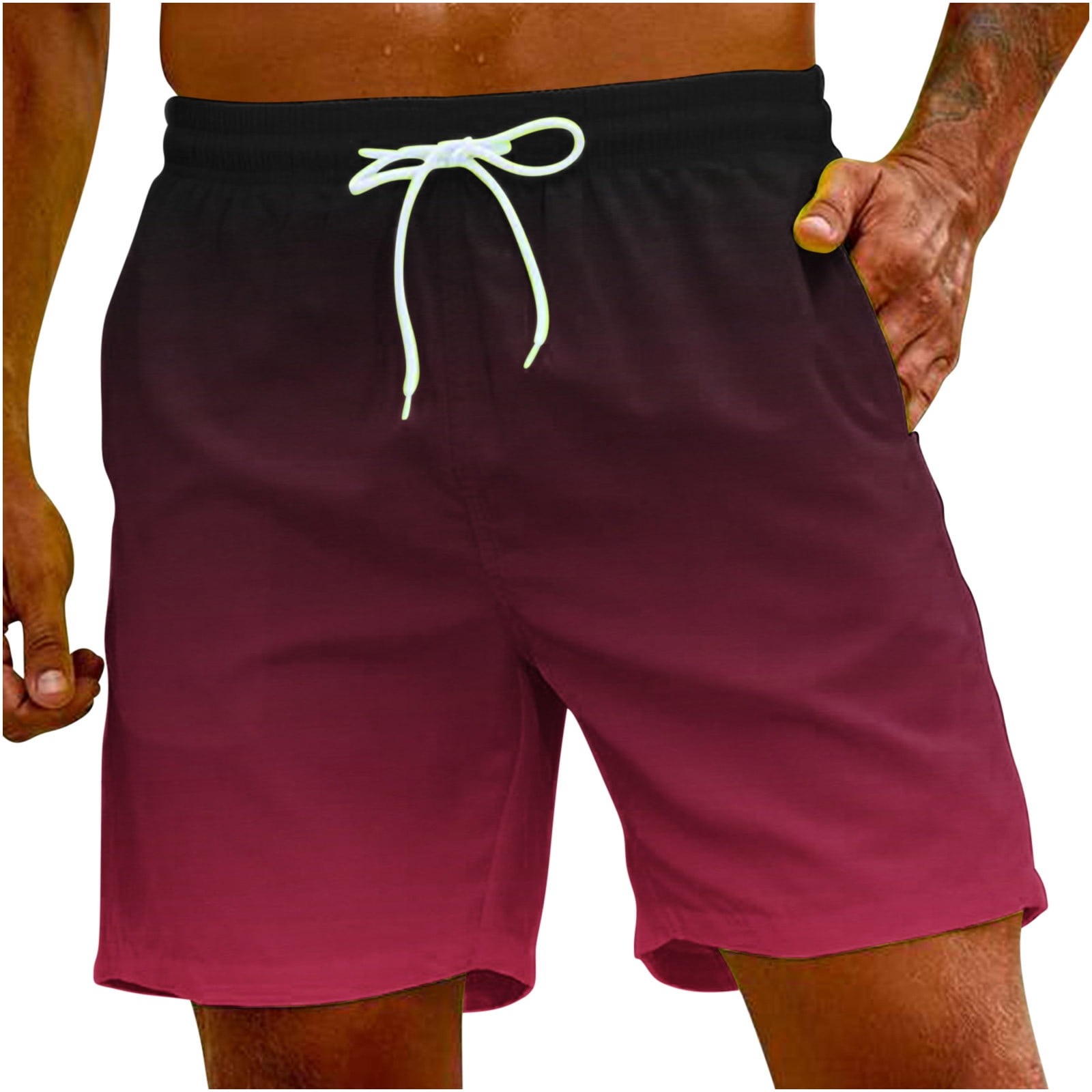 AHTJRT Men's Quick-Dry Swim Trunks Gradient Beach Shorts Elastic ...