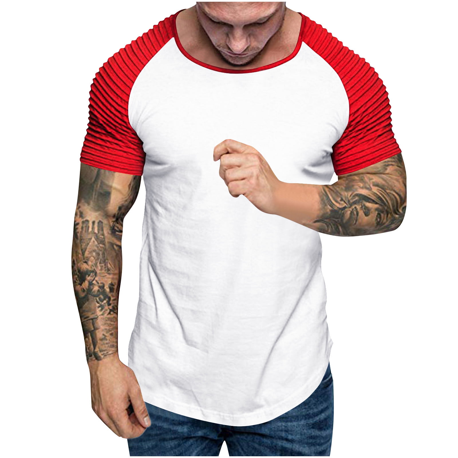 AHTJRT Men's Raglan Sleeve Muscle T-Shirt Bodybuilding Gym Tee for ...