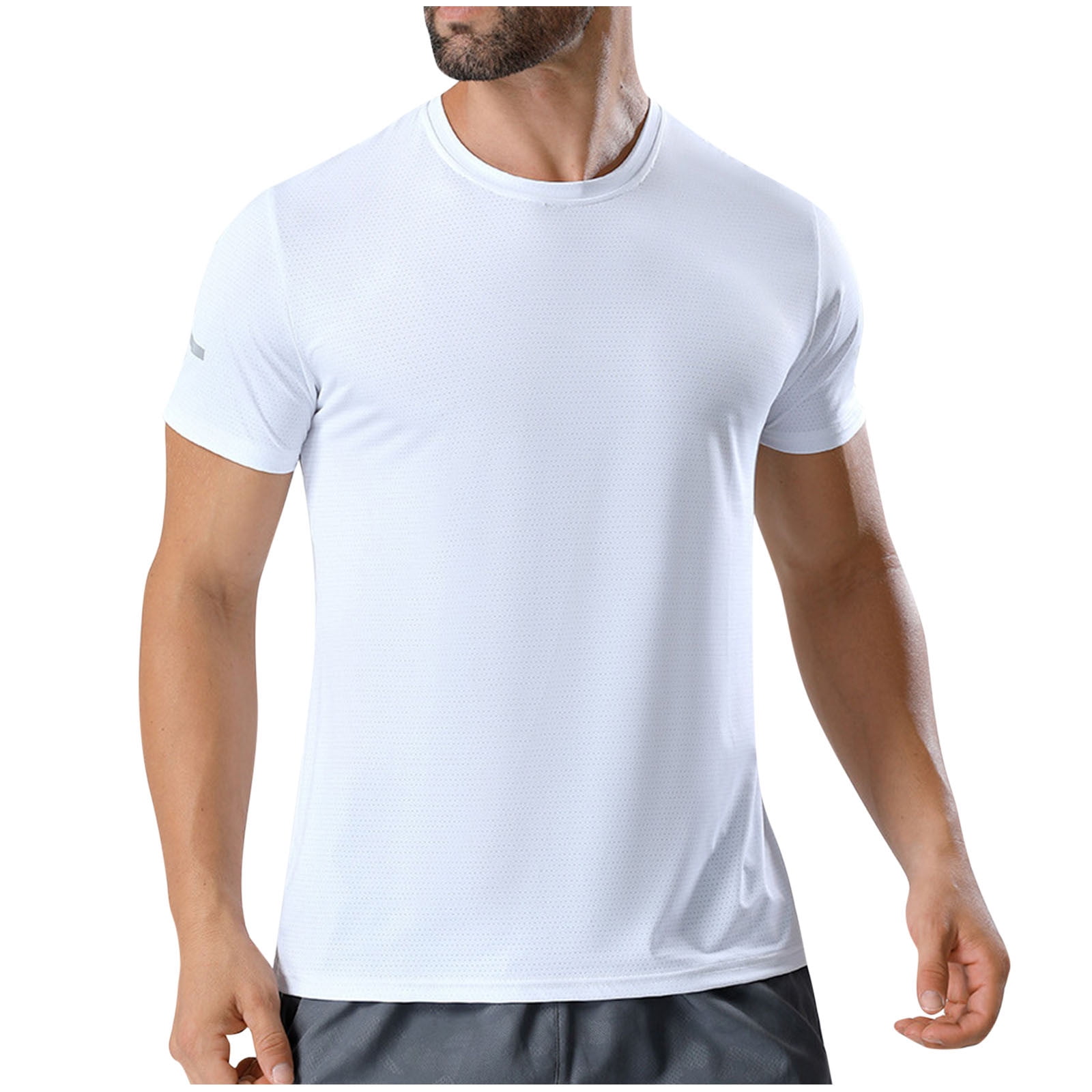 AHTJRT Men's Running T-Shirt Moisture-Wicking Athletic Gym Shirt White ...
