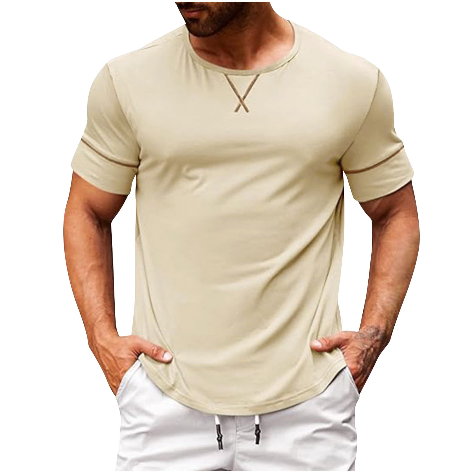 AHTJRT Men's Short Sleeve Crewneck Cotton Workout Slim Fit Stretch Summer Basic Tees Shirts ...