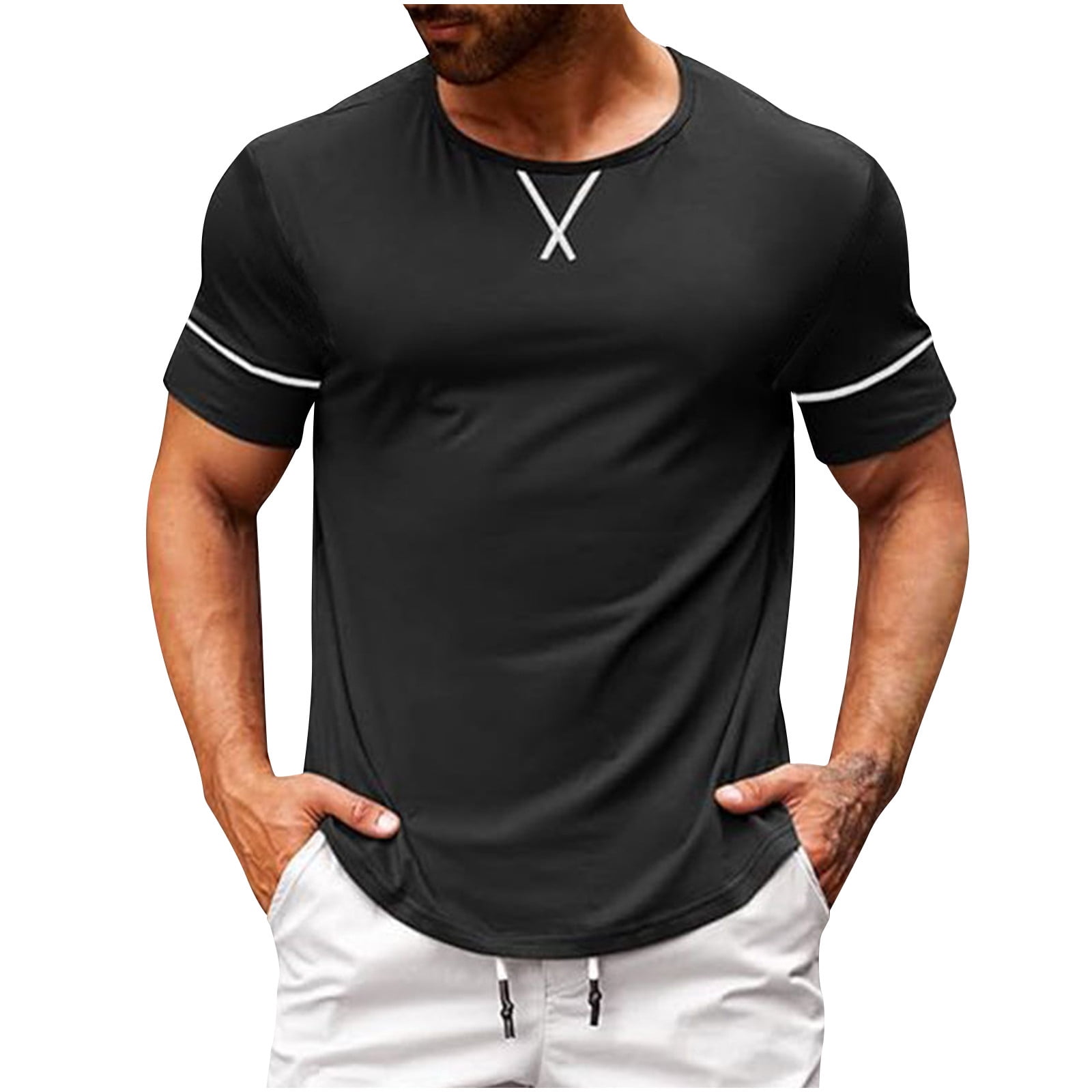 AHTJRT Men's Short Sleeve Crewneck Cotton Workout Slim Fit Stretch ...