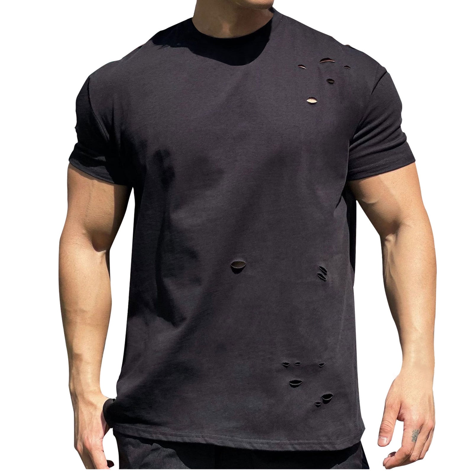 AHTJRT Men's Short Sleeve Distressed T Shirt Casual Stylish Comfortable ...