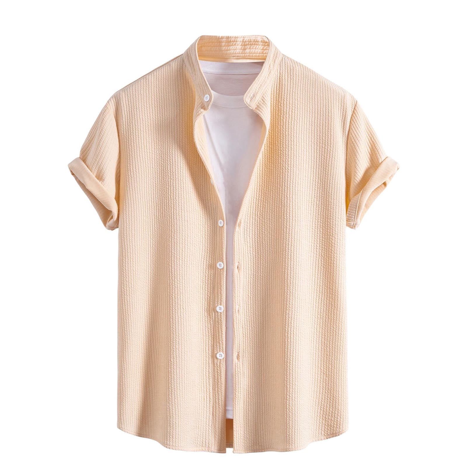 AHTJRT Men's Short Sleeve Ribbed Knit Button Down Summer Beach Vacation ...
