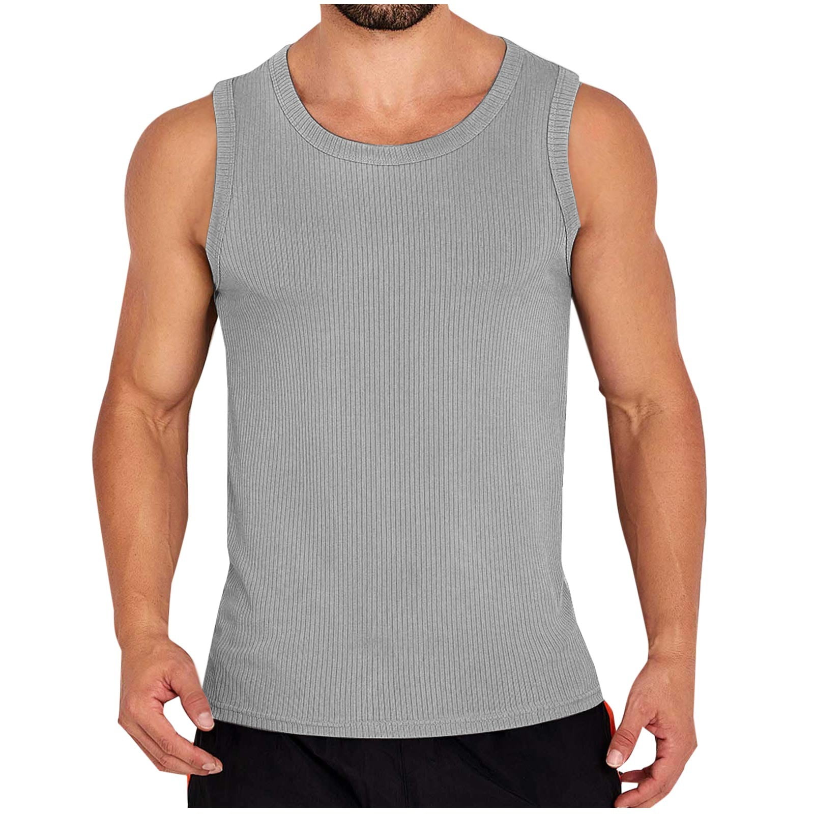AHTJRT Men's Sleeveless Ribbed Tank Top Casual Lightweight Versatile ...