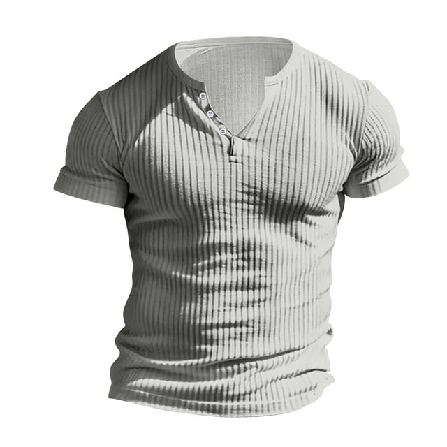 AHTJRT Men's Slim Fit Ribbed Henley Muscle T-Shirt V-Neck Short Sleeve ...