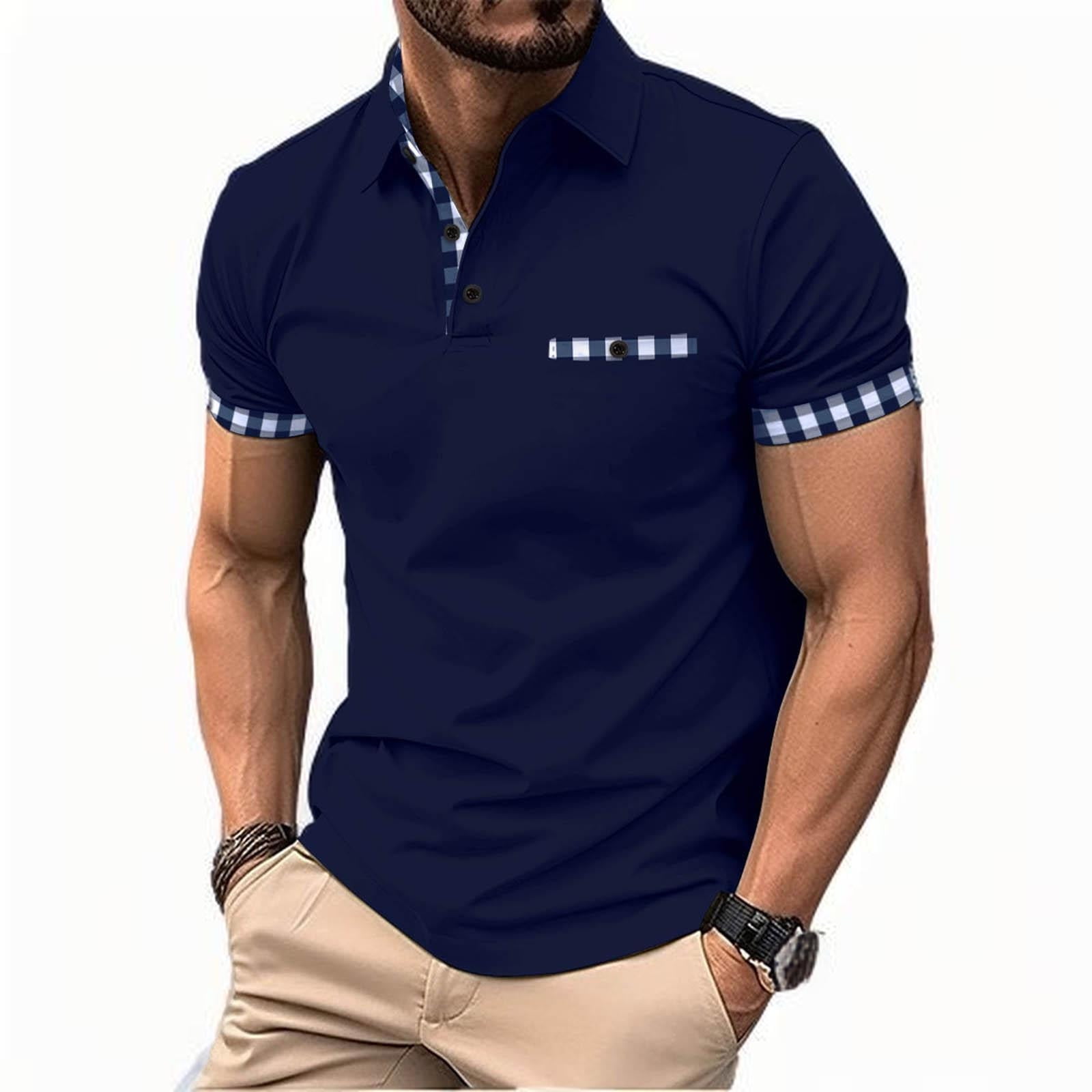 AHTJRT Men's Solid Color Golf Shirt Short Sleeve Fashion Cotton ...
