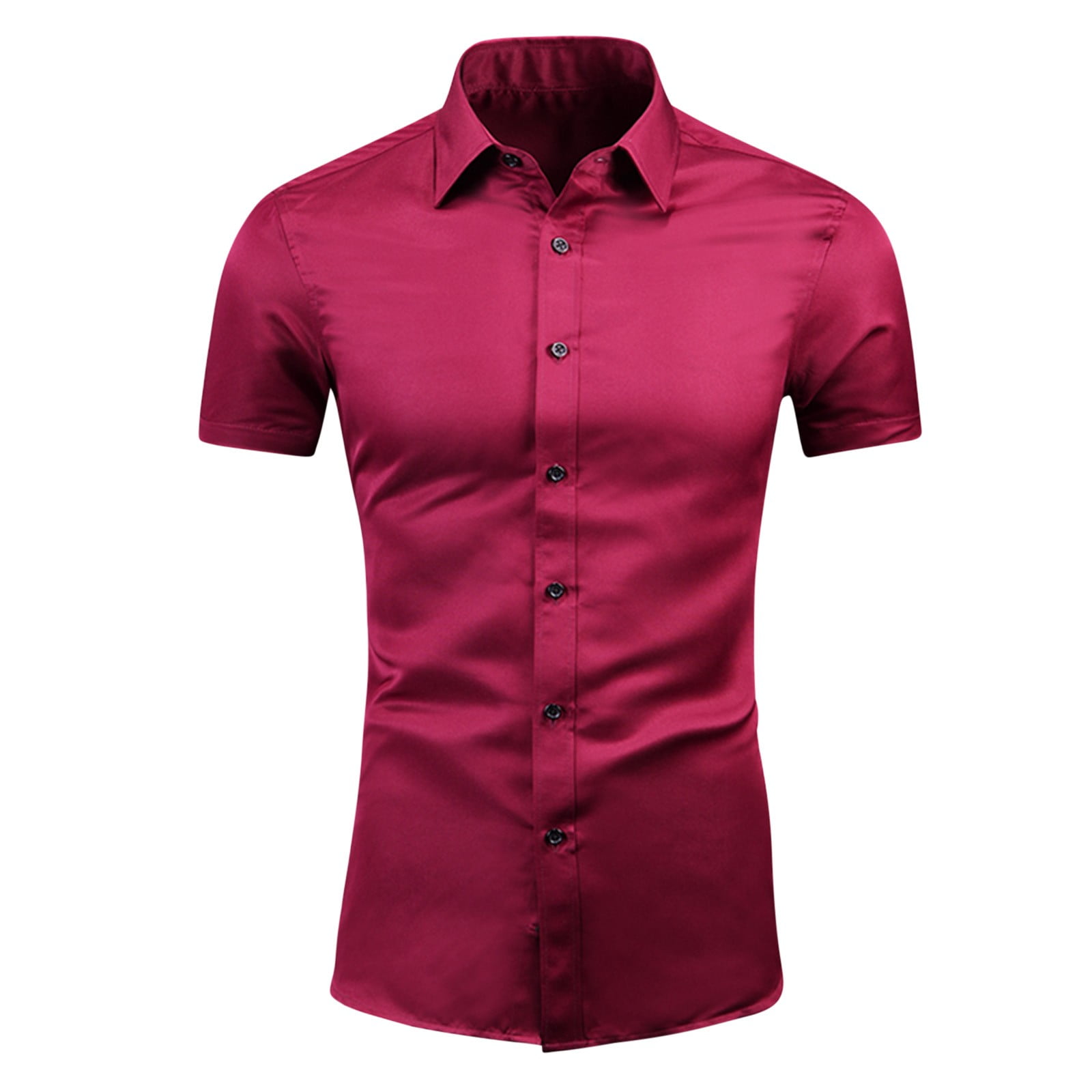 AHTJRT Men's Solid Short Sleeve Regular Fit Cotton Business Casual ...