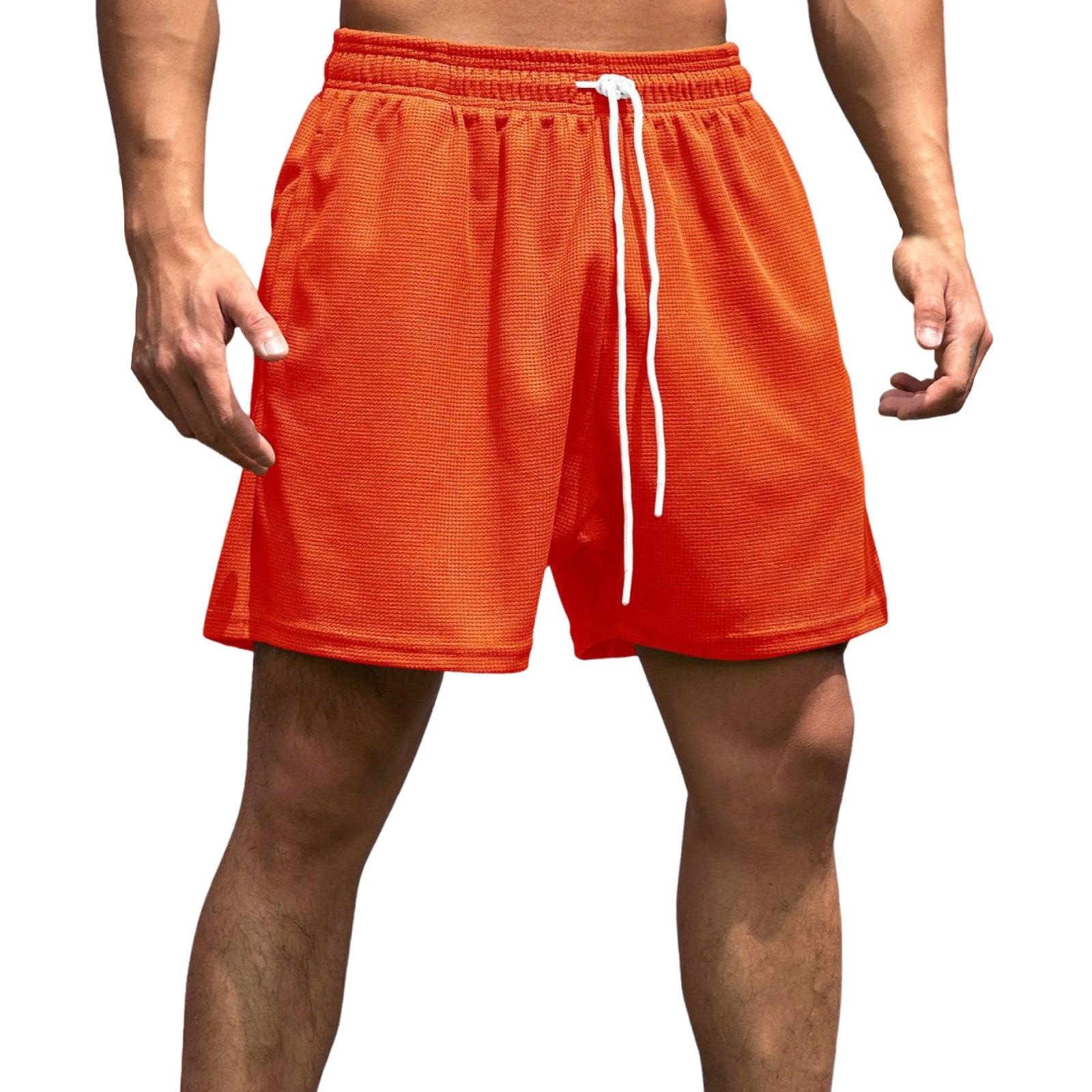 AHTJRT Men's Textured Athletic Shorts with Elastic Waist Sporty Waffle ...