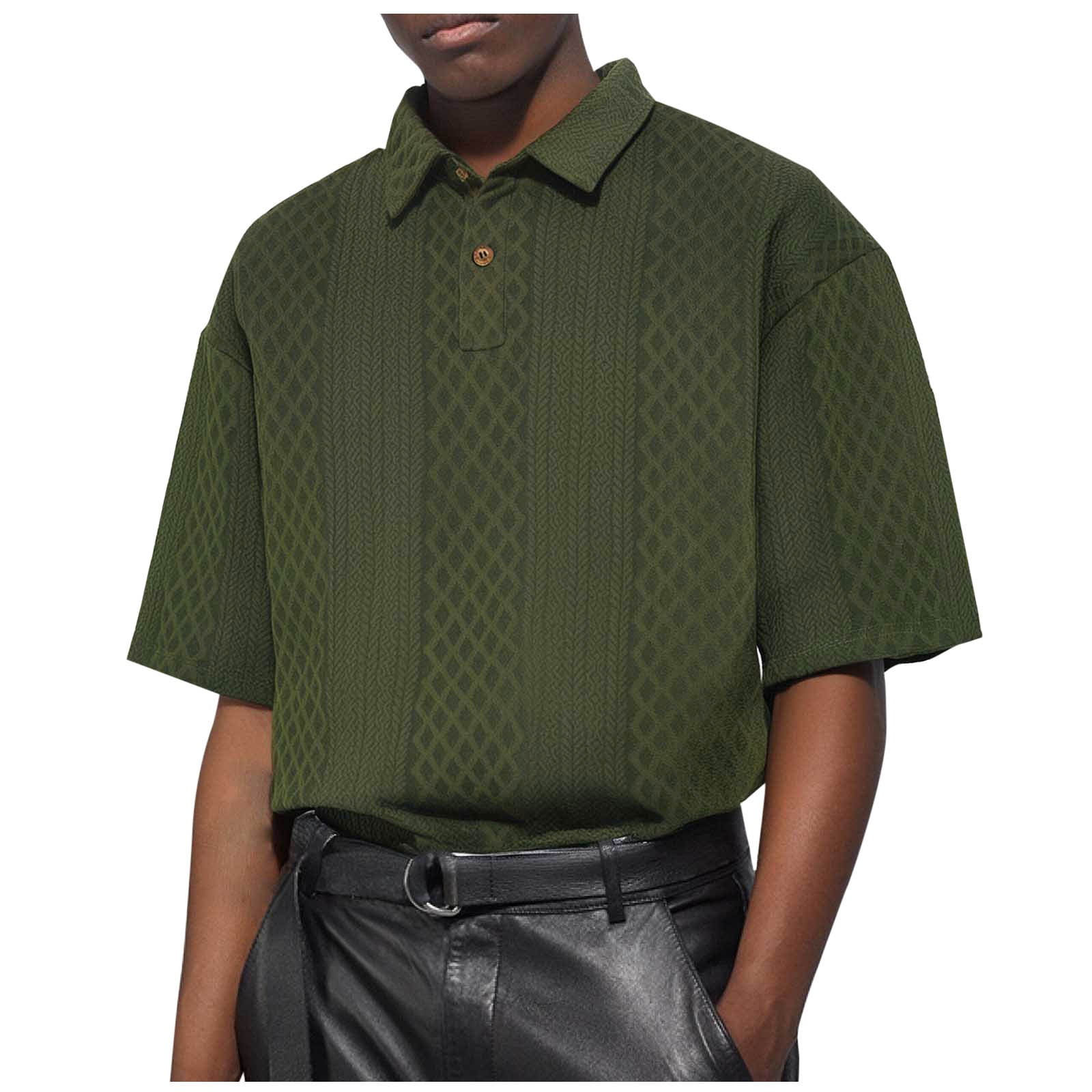 AHTJRT Men's Trendy Textured Pullover Top with Short Sleeves and Lapel ...