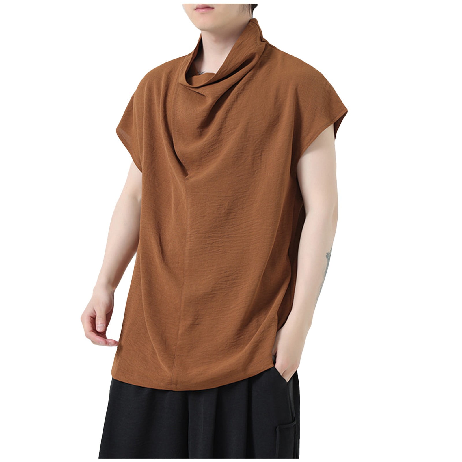 AHTJRT Men's Unique Cowl Neck Short Sleeve Tunic Stylish Comfy ...
