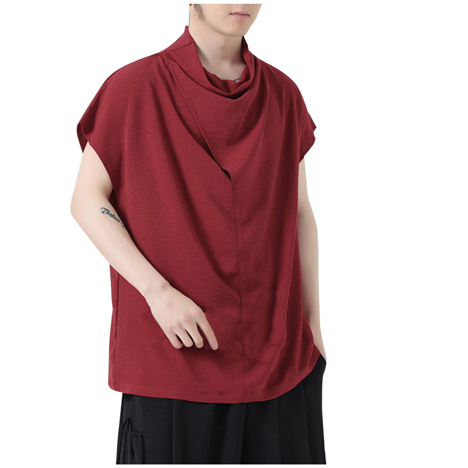 AHTJRT Men's Unique Cowl Neck Short Sleeve Tunic Stylish Comfy ...