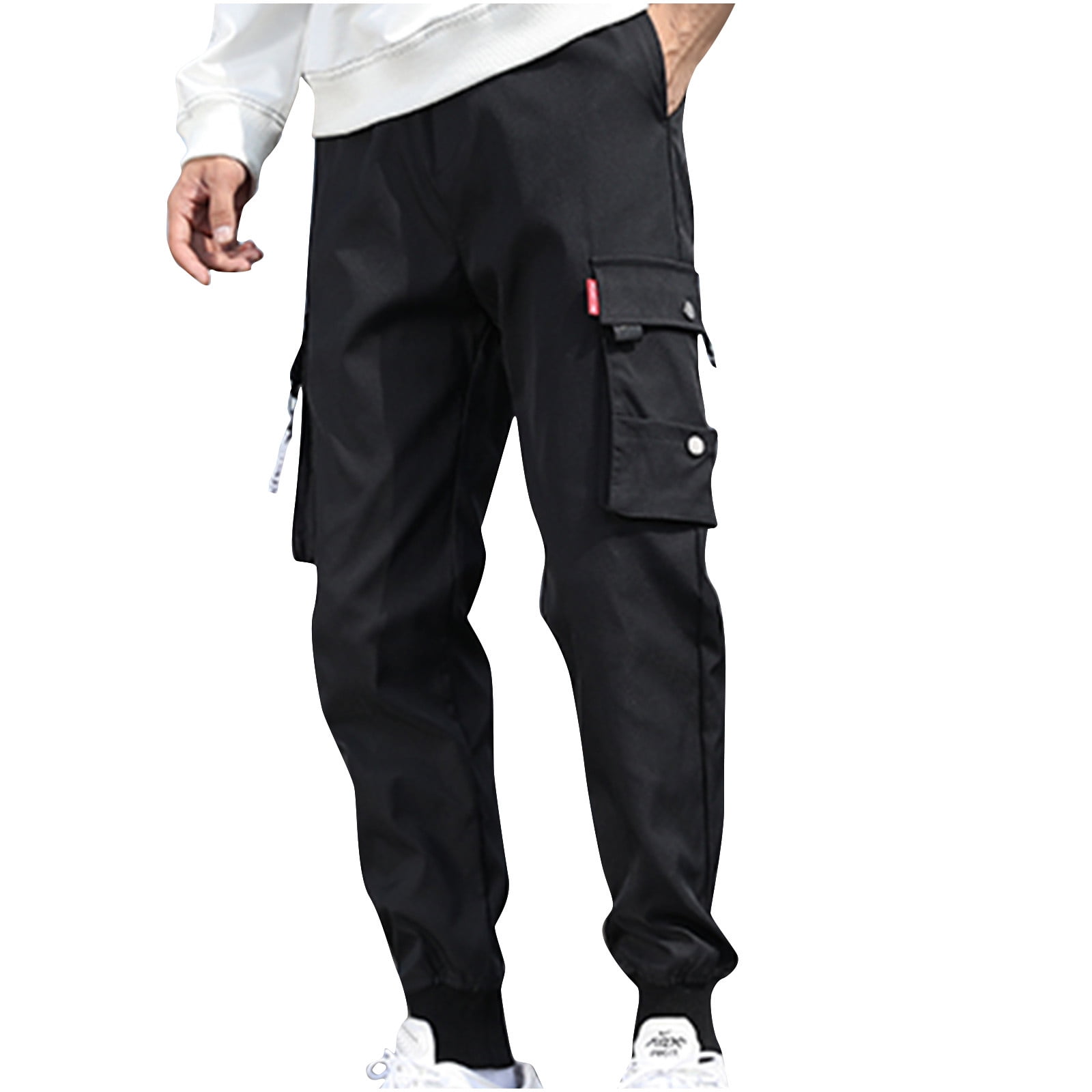 AHTJRT Mens Casual Jogger Cargo Pants Elastic Waist Drawstring Tapered ...