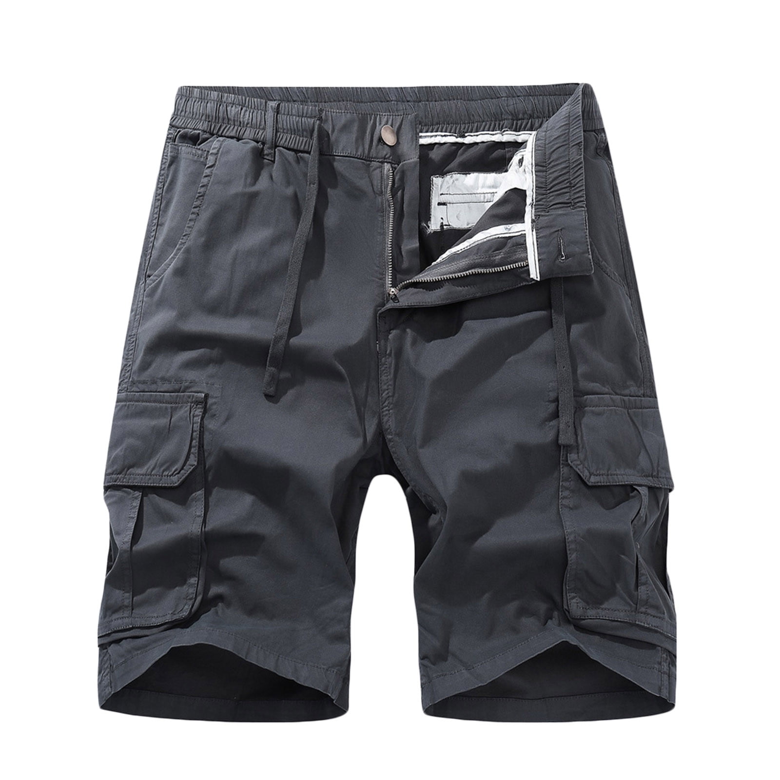 AHTJRT Mens Elastic Waist Cotton Cargo Shorts Drawstring Pull-On Style ...