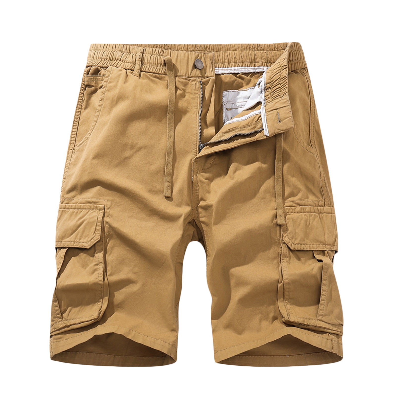 AHTJRT Mens Elastic Waist Cotton Cargo Shorts Drawstring Pull-On Style ...