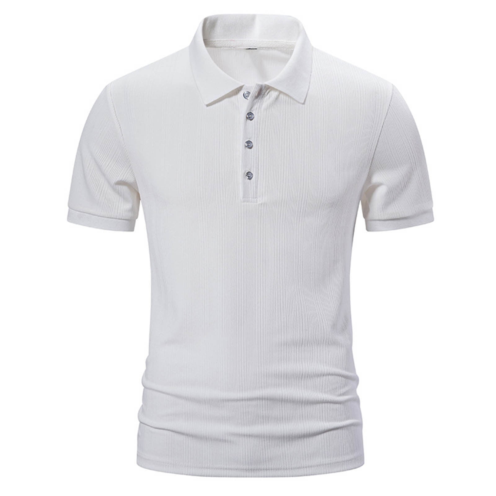 AHTJRT Mens Short Sleeve Polo Shirt Ribbed Texture Three Button Placket ...