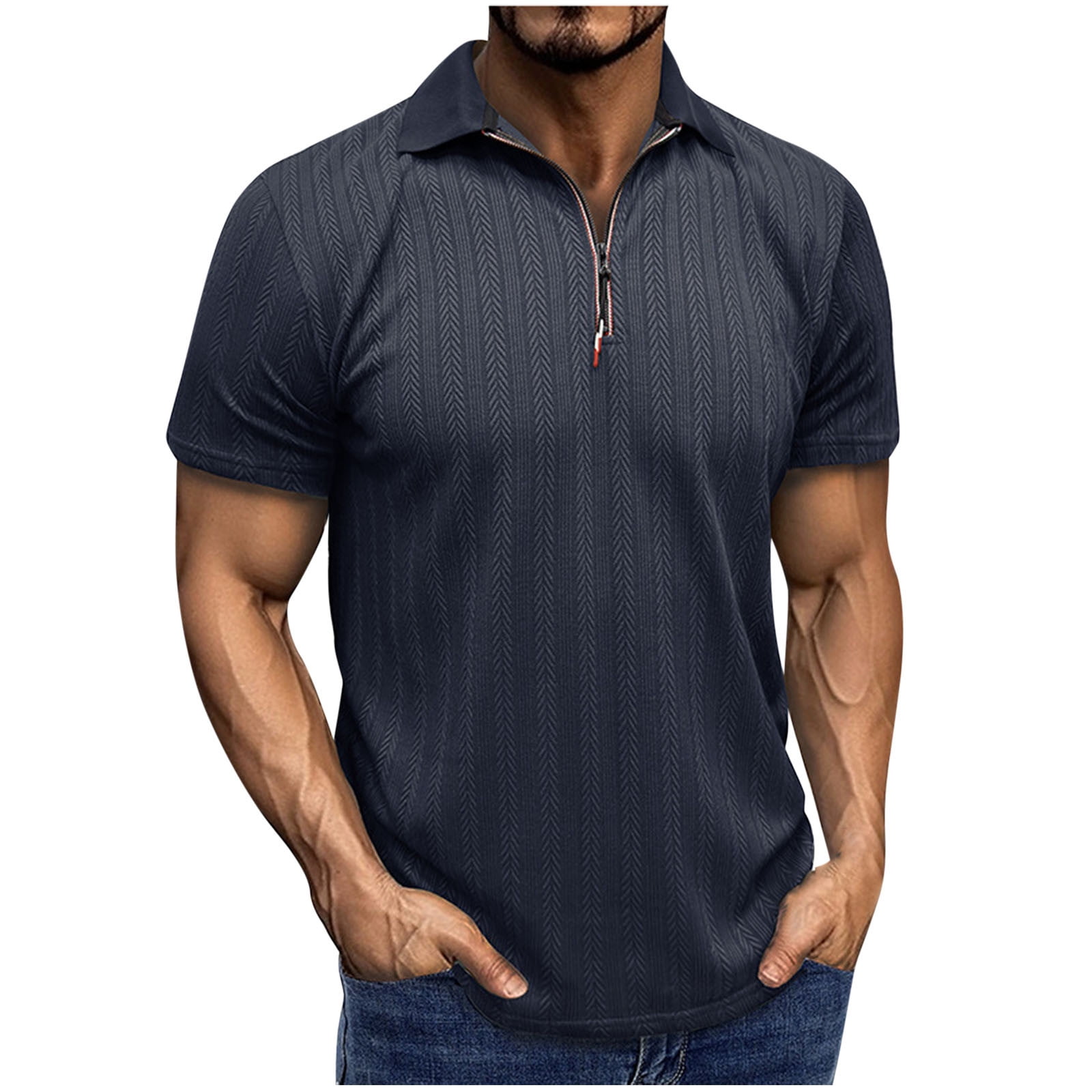AHTJRT Mens Sporty Short Sleeve Zip Up Golf Tops Flexible Fit for Golf ...