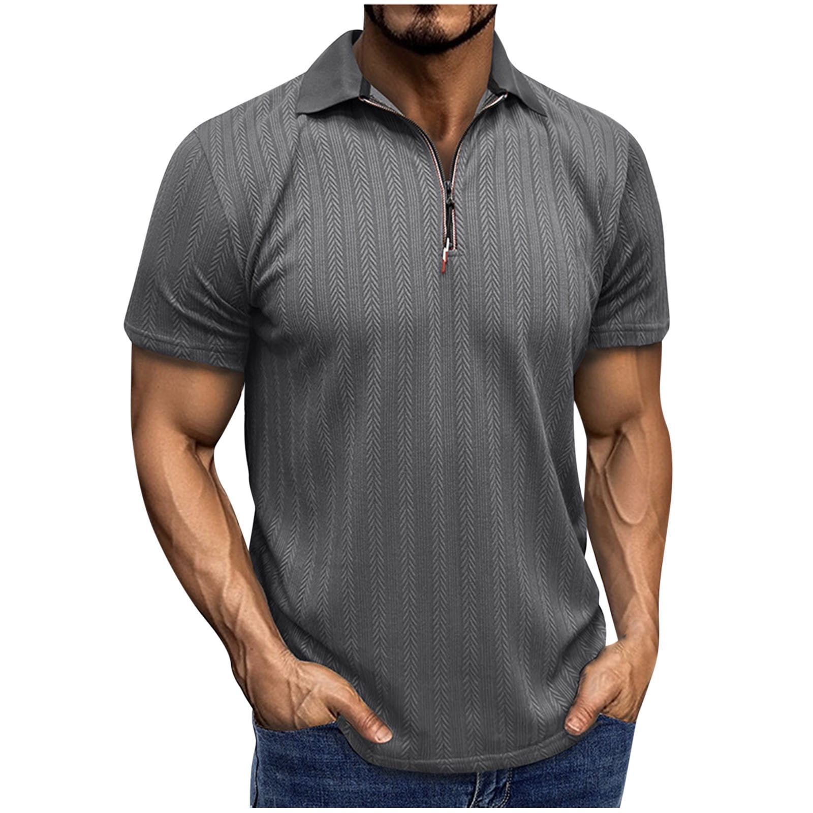 AHTJRT Mens Sporty Short Sleeve Zip Up Golf Tops Flexible Fit for Golf ...