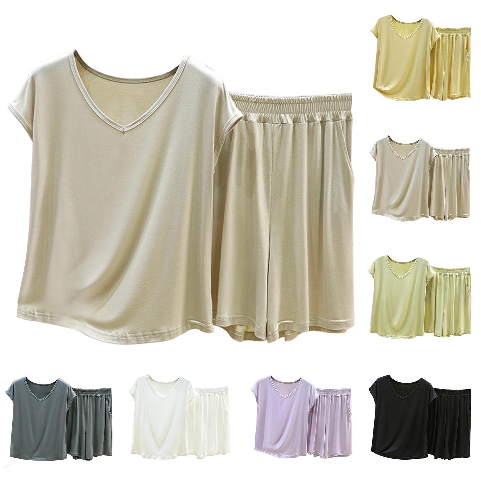 AHTJRT Modal Pajama Sets for Women V Neck Short Sleeve Pjs Tops and ...