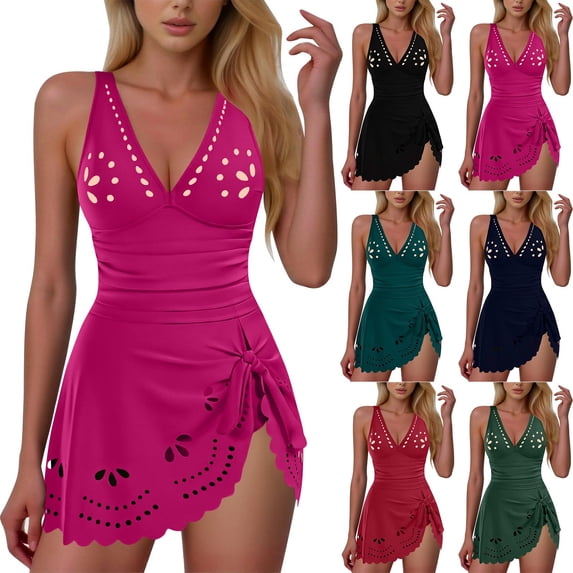 AHTJRT One Piece Bikini Set for Women Tummy Control Deep V Neck Bathing ...